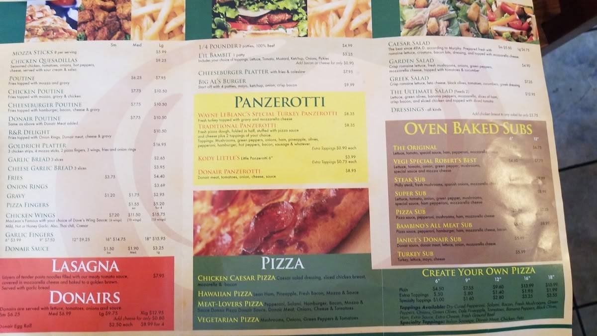 Menu at Bambino's Pizzeria & Fine Food, Amherst
