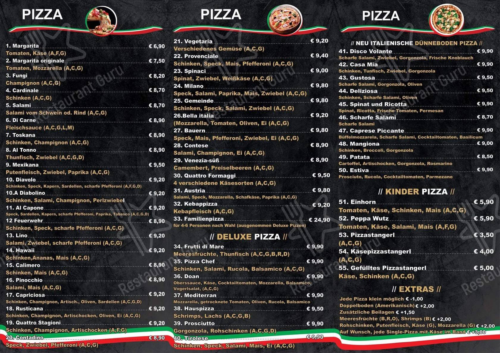 Speisekarte von Pizzeria Casa Mia, Mistelbach