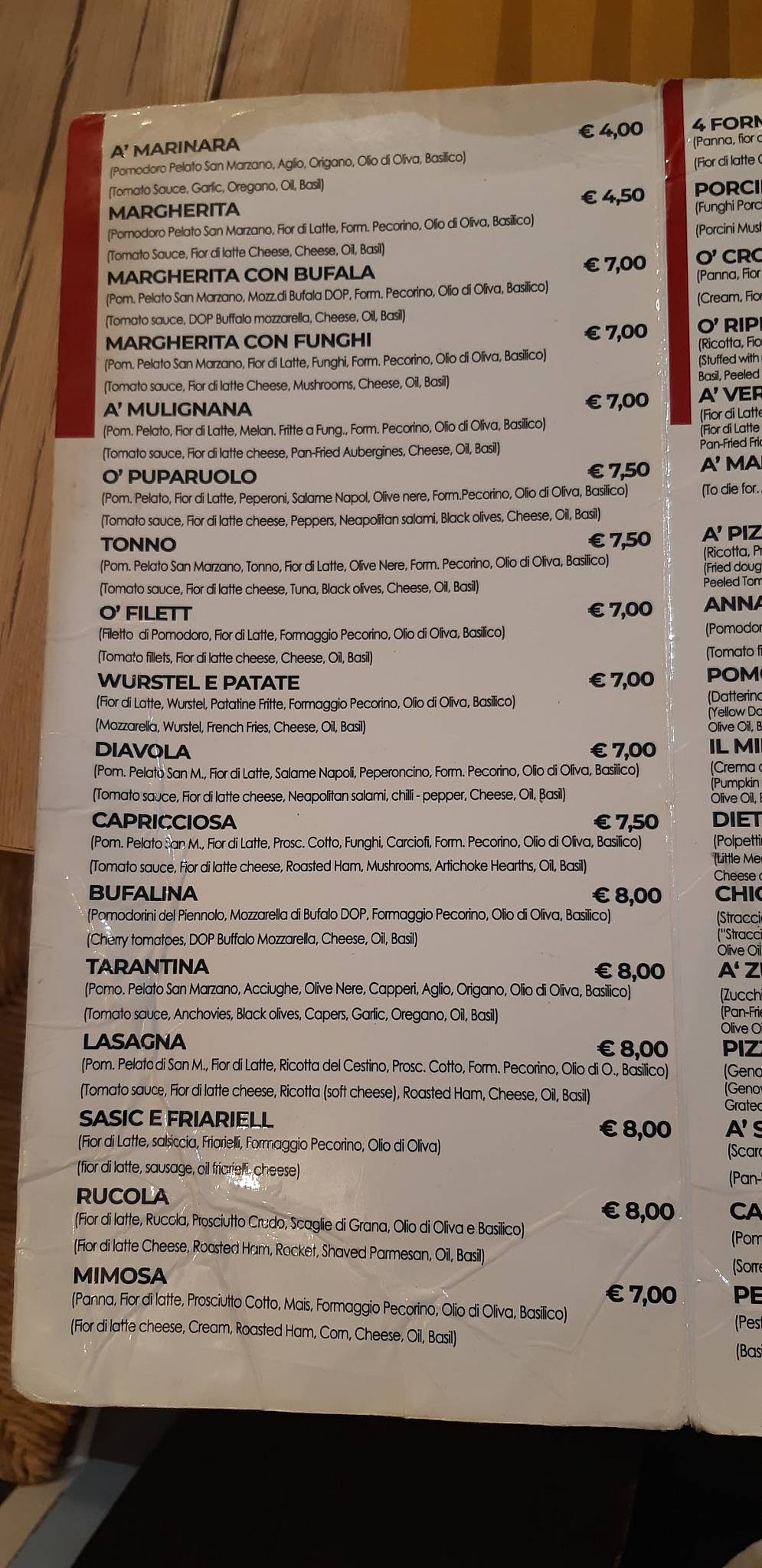 Menu da Il Miracolo pizzeria, Napoli