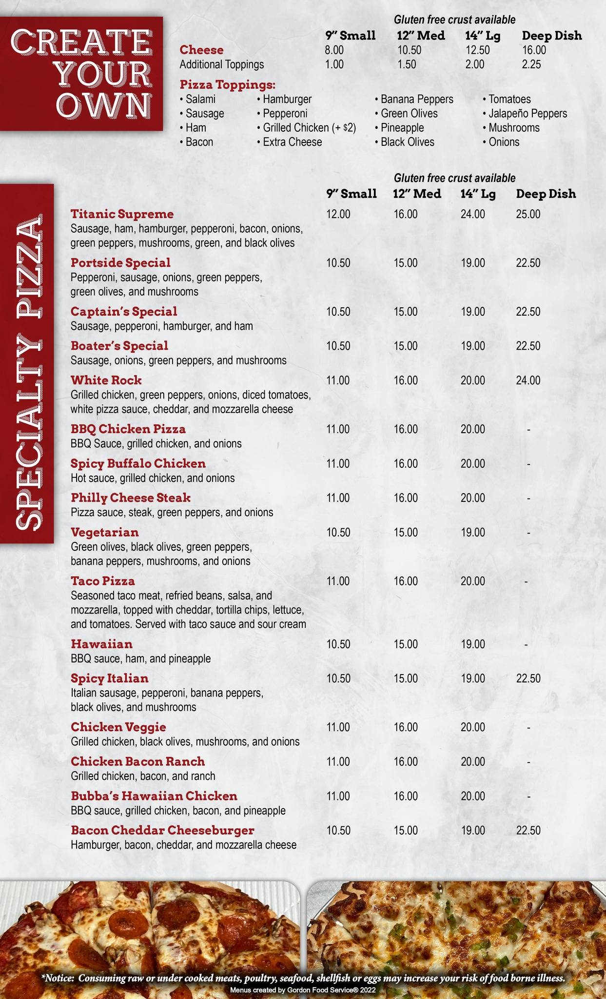 Menu at Portside Pizza pizzeria, Tri-Lakes