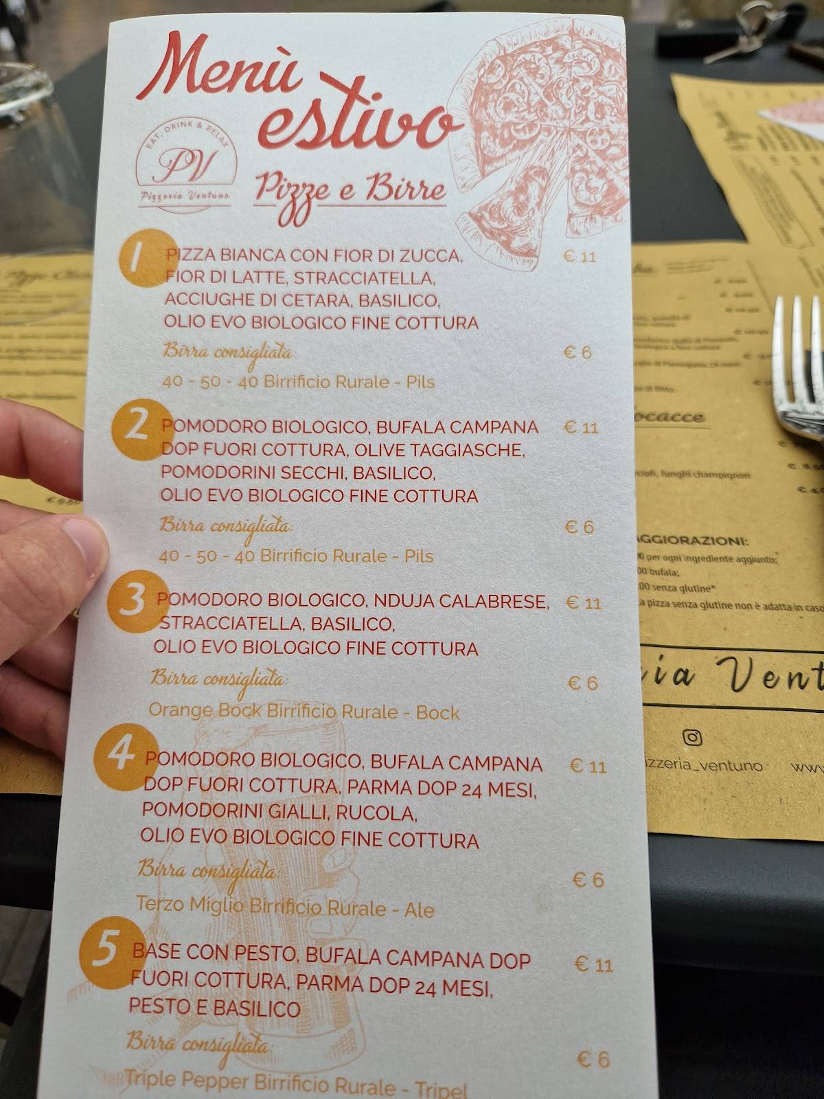 Menu da Pizzeria Ventuno, Morbegno