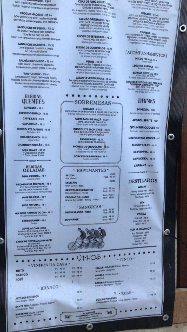 Menu em Plage Café, Rio de Janeiro