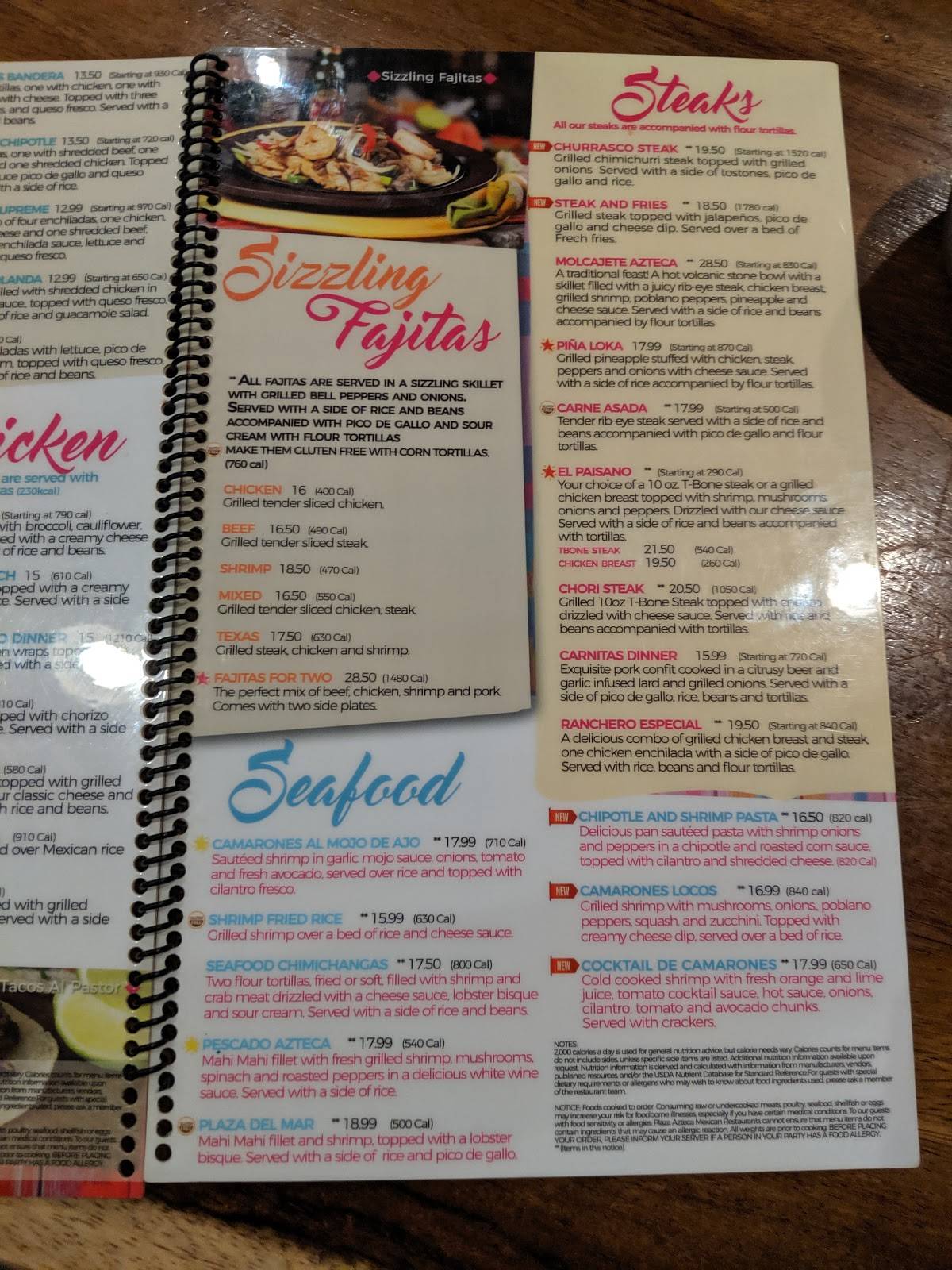 Menu at Plaza Azteca Mexican Restaurant · Lancaster, Lancaster ...