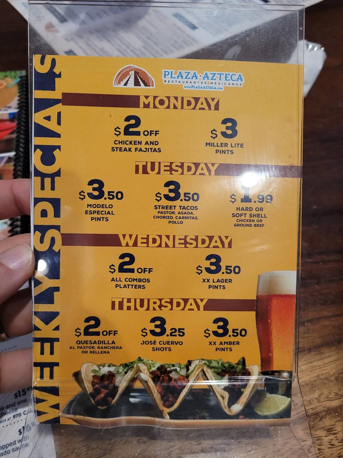 Menu at Plaza Azteca Mexican Restaurant · Lancaster, Lancaster ...