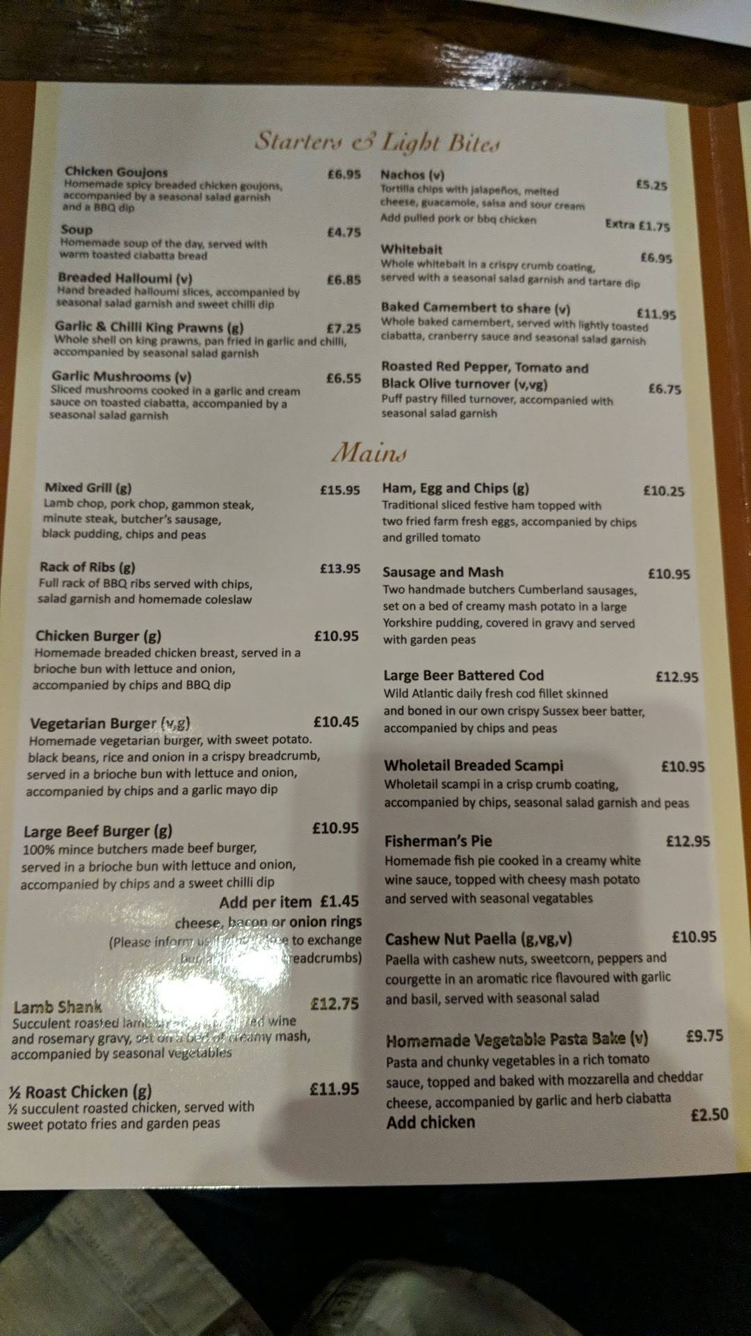 Menu at The Wheatsheaf Pub Handcross, Plummers Plain, Handcross Rd