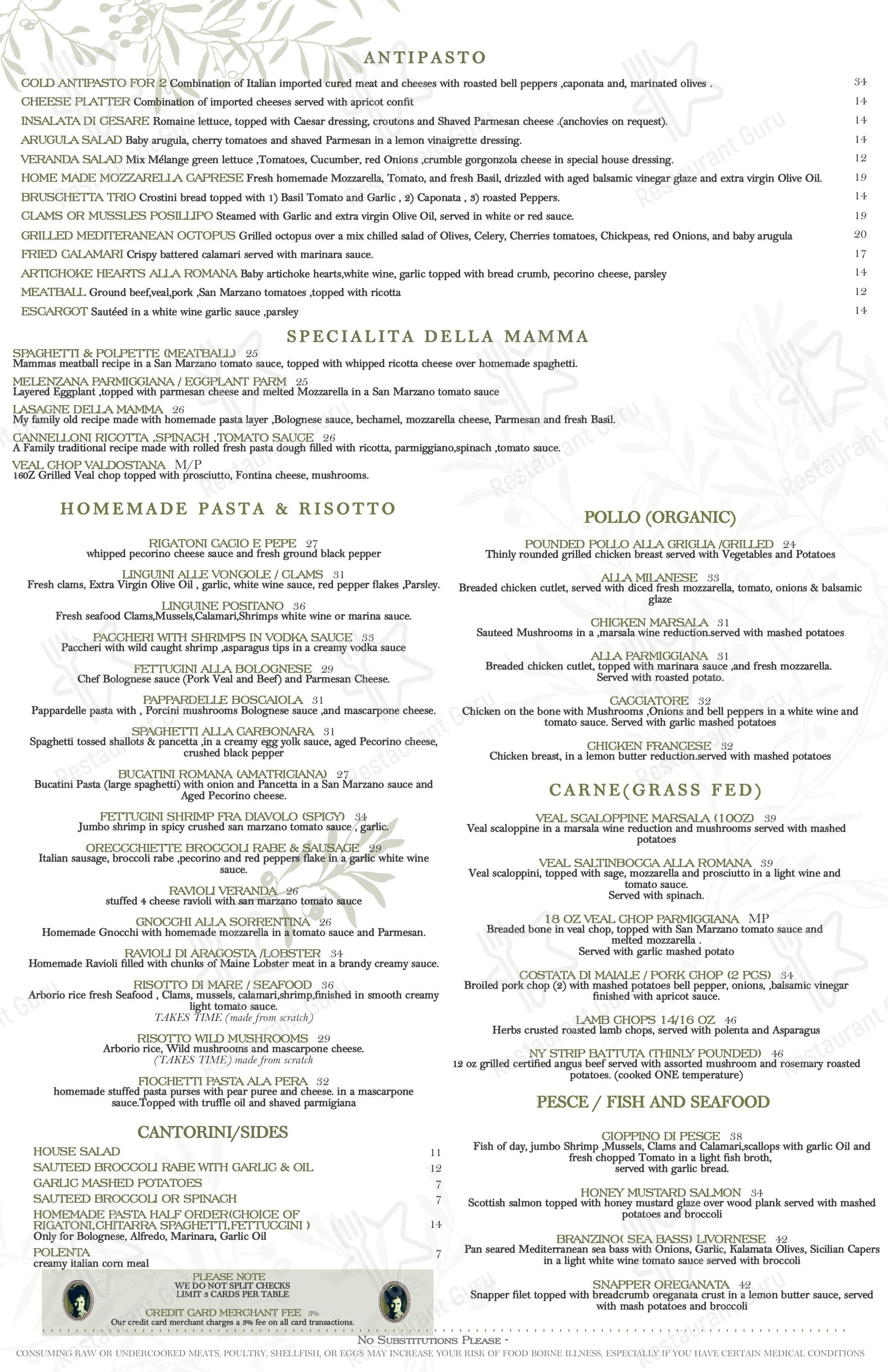 Menu at La Veranda restaurant, Pompano Beach