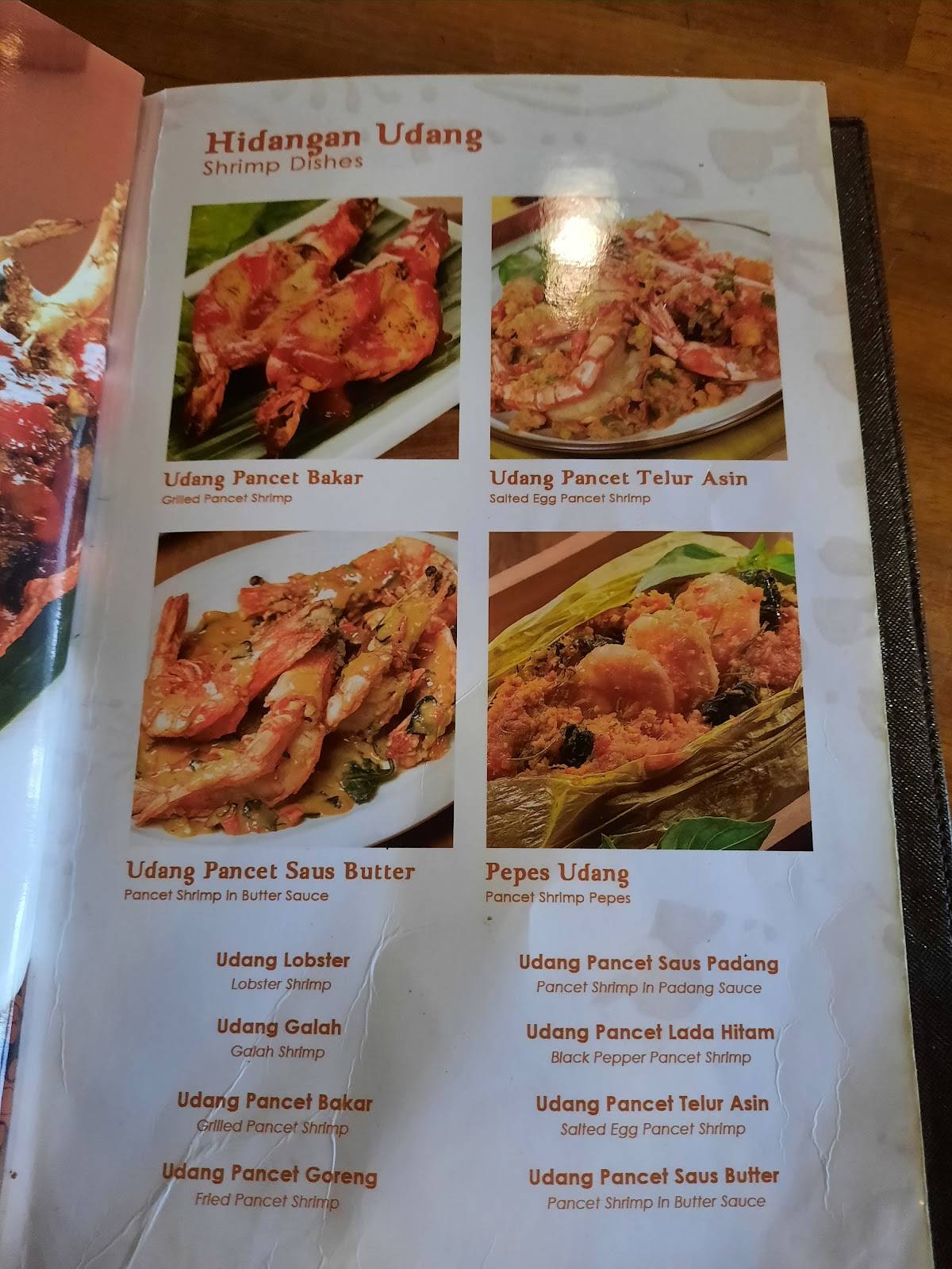 Menu at Pondok Laguna restaurant, Jakarta, 3