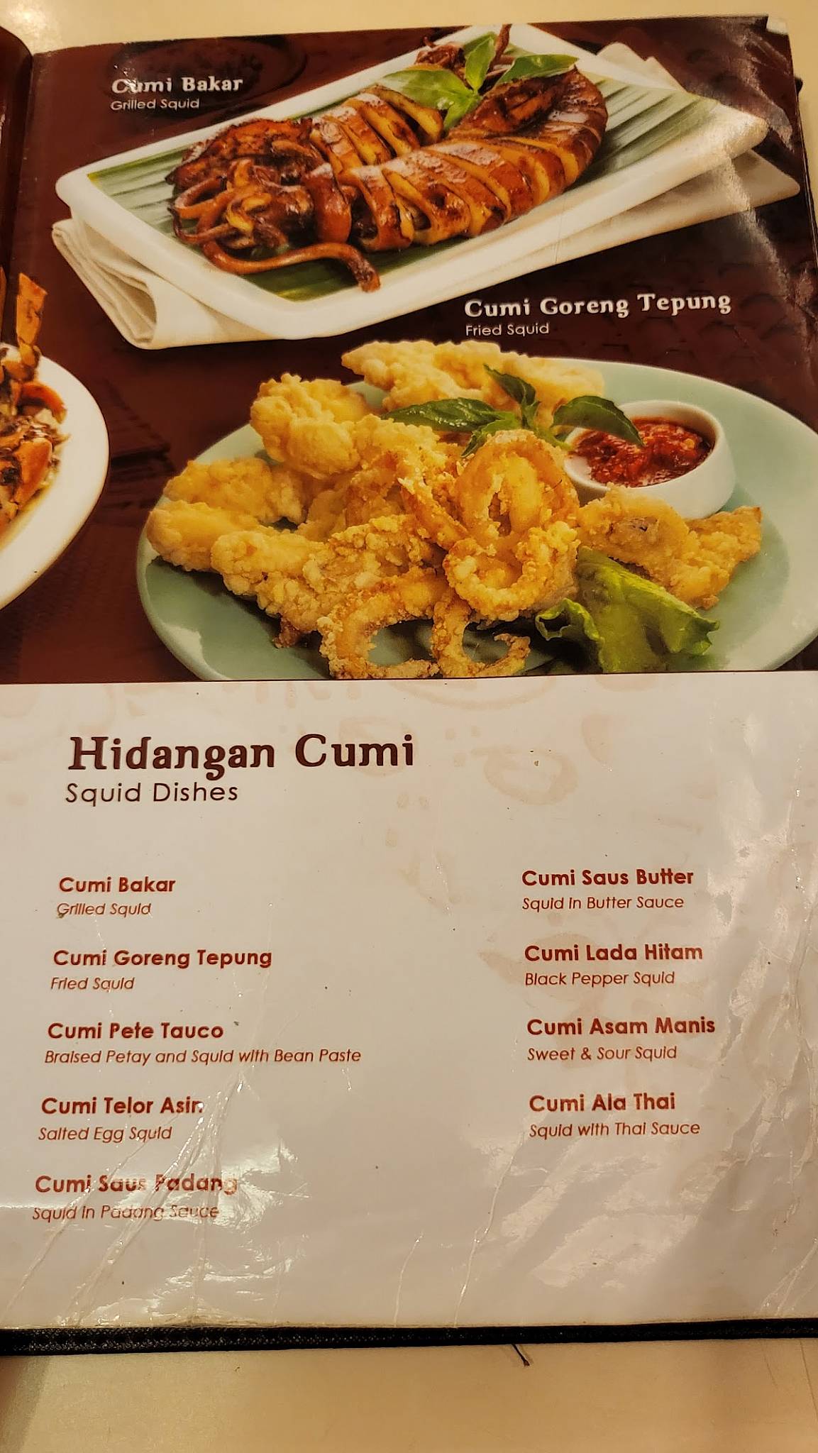 Menu at Pondok Laguna restaurant, Jakarta, 3