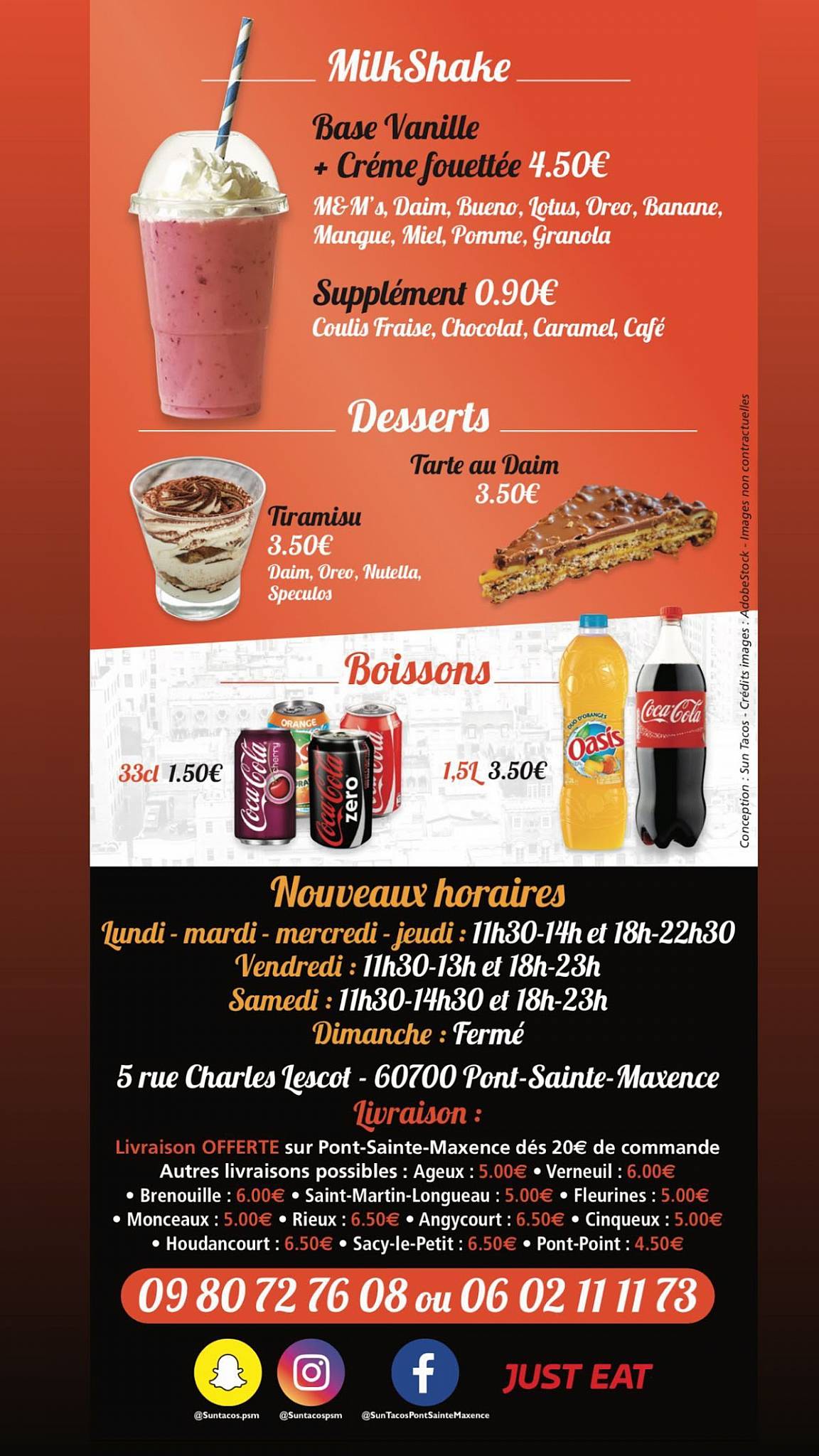 Menu au Sun Tacos restaurant, Pont-Sainte-Maxence