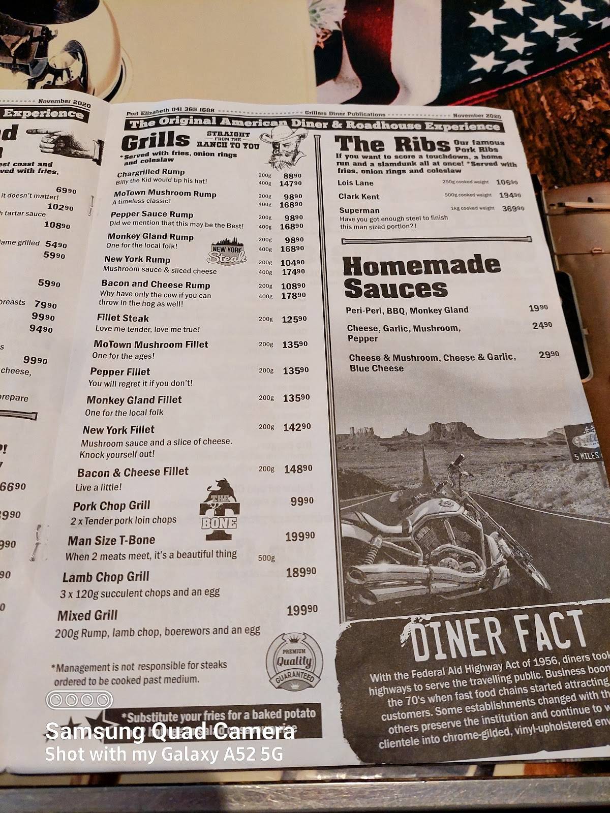 Menu at Grillers restaurant, Port Elizabeth