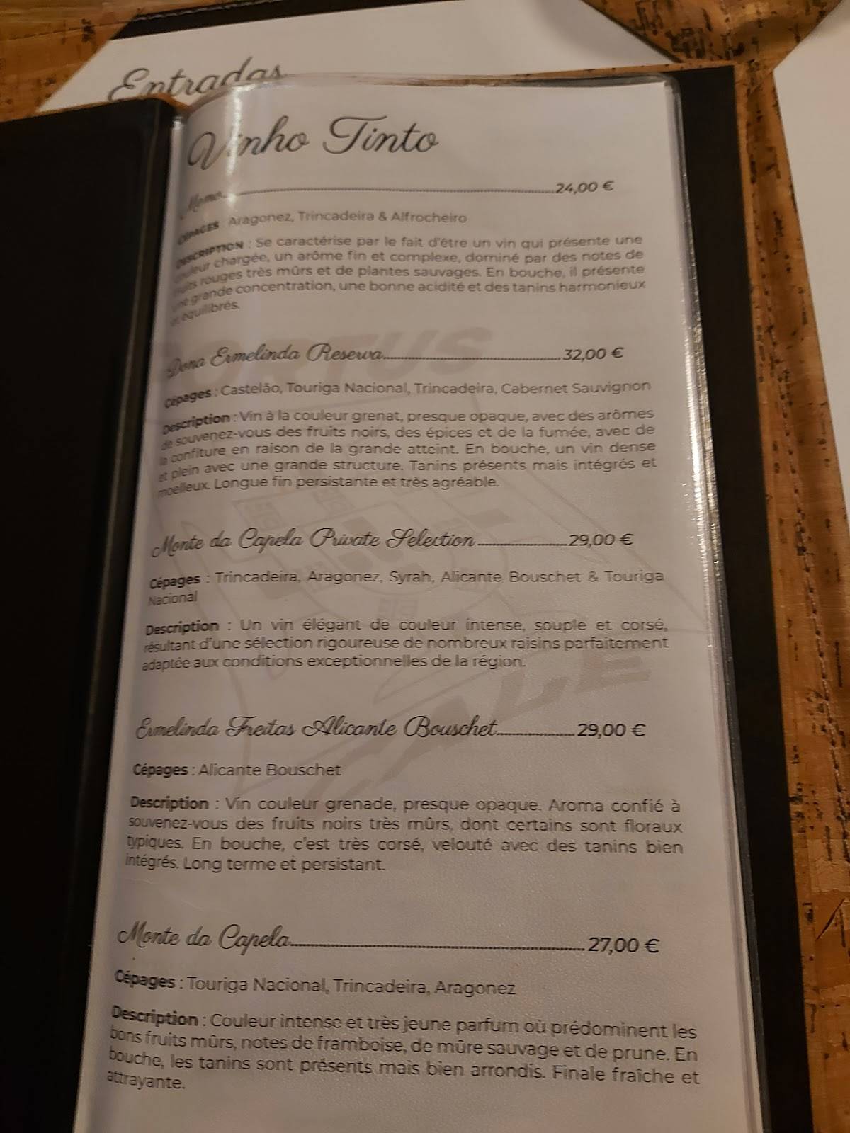 Menu au Portus Cale, Charleroi