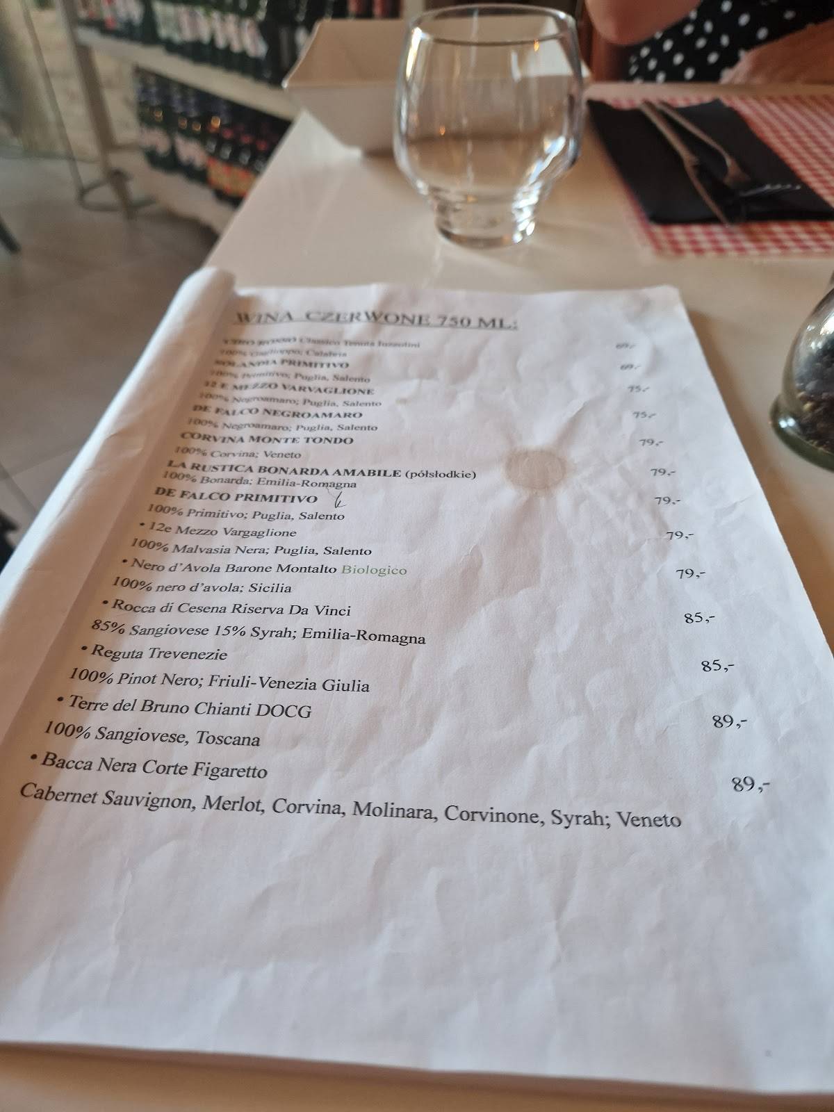 Menu at La Bottega restaurant, Poznań