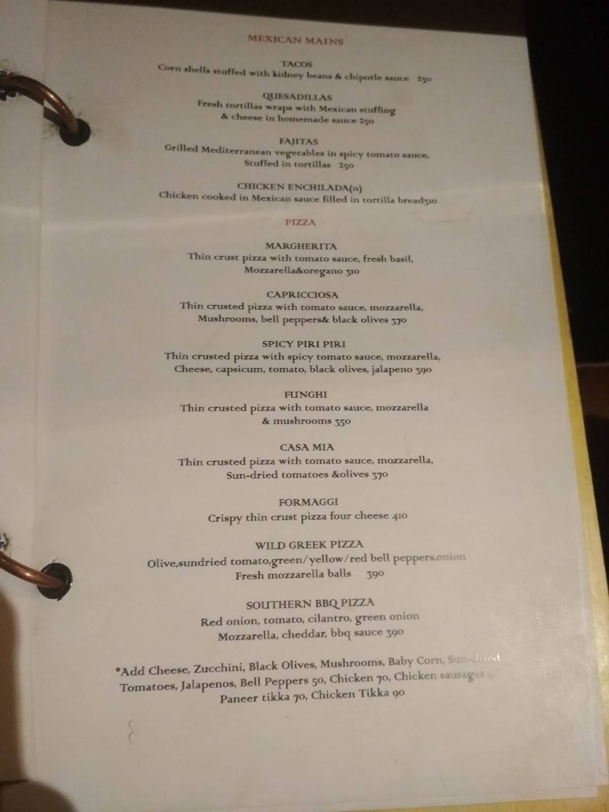 Menu at Prana Lounge, Ranchi, 6th & 7th Floor