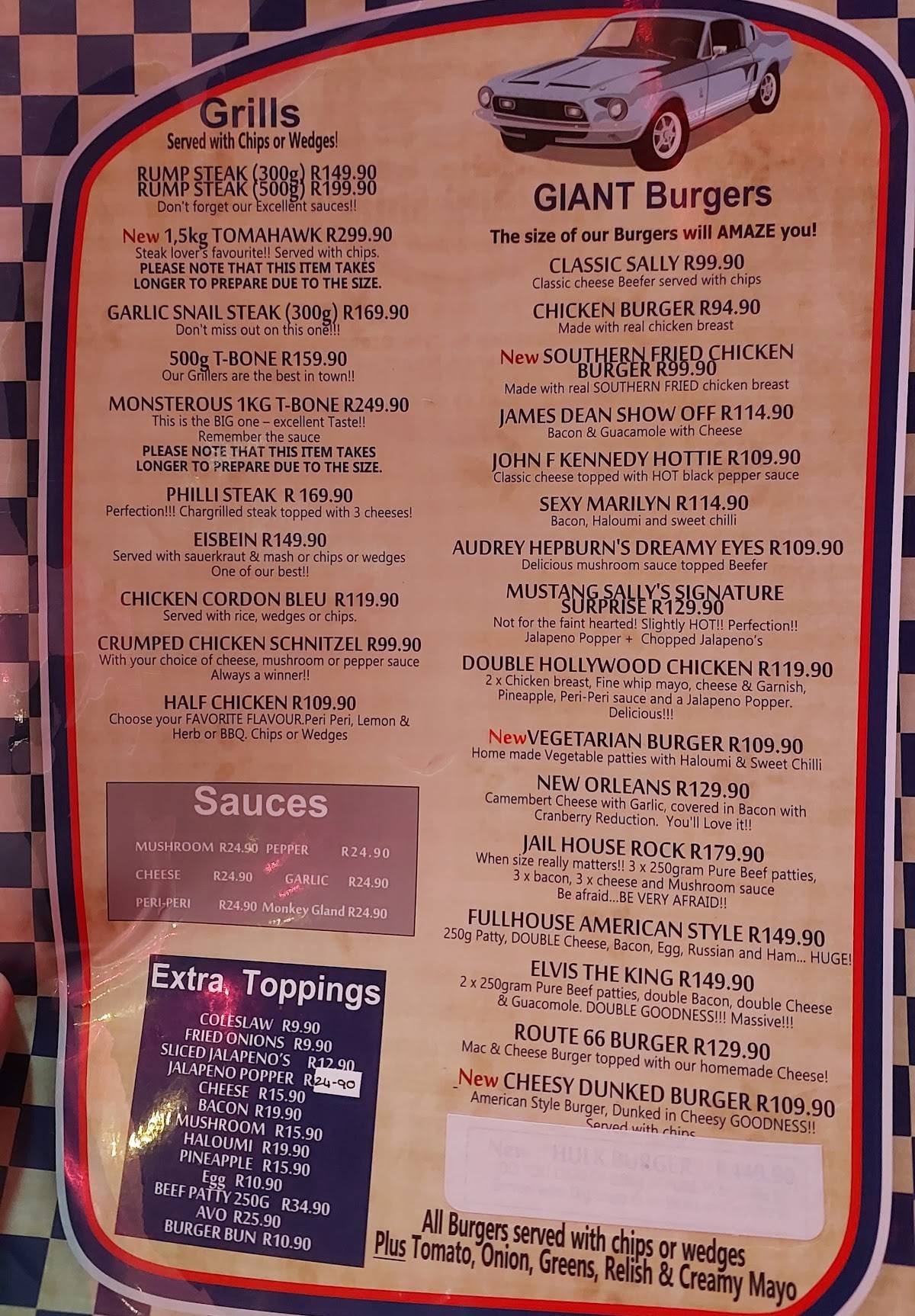 Menu at Mustang Sally's Pub & Diner Montana, Pretoria