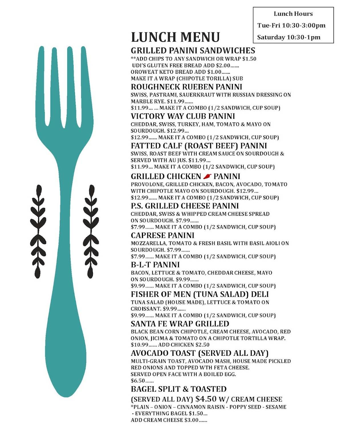 Menu at Prodigal Son’s Coffee House & Eatery, Craig