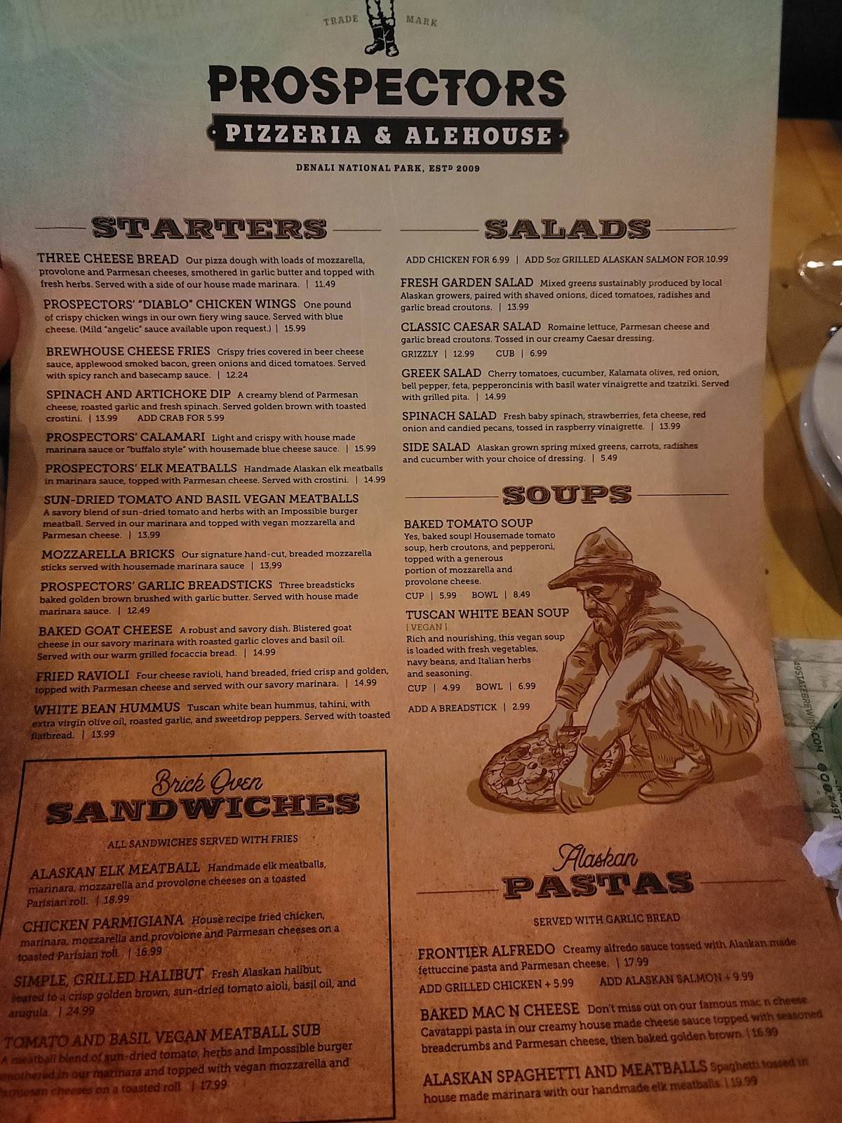 Menu at Prospector's Pizzeria & Alehouse, McKinley Park