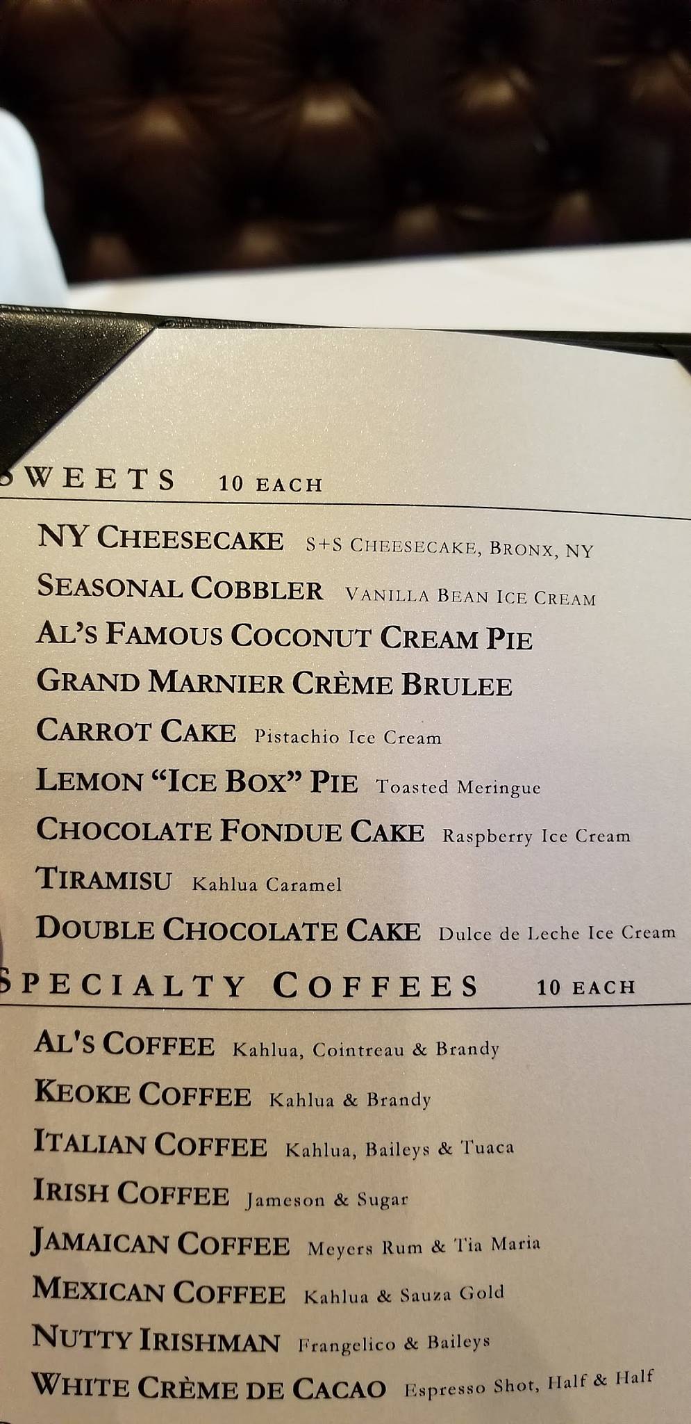 Menu at Al Biernat's North pub & bar, Dallas