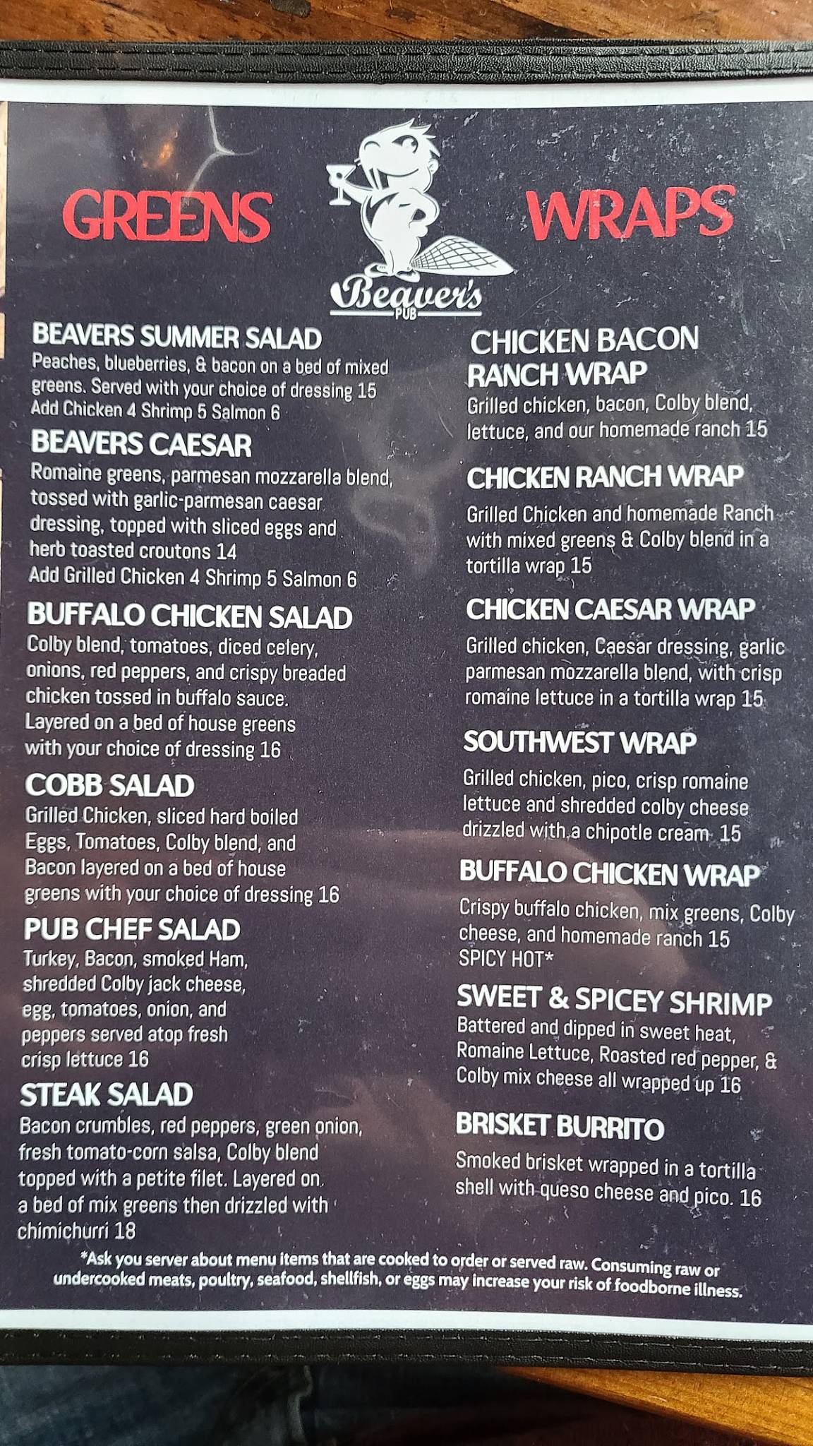 Menu at Beaver's Pub, Bay City