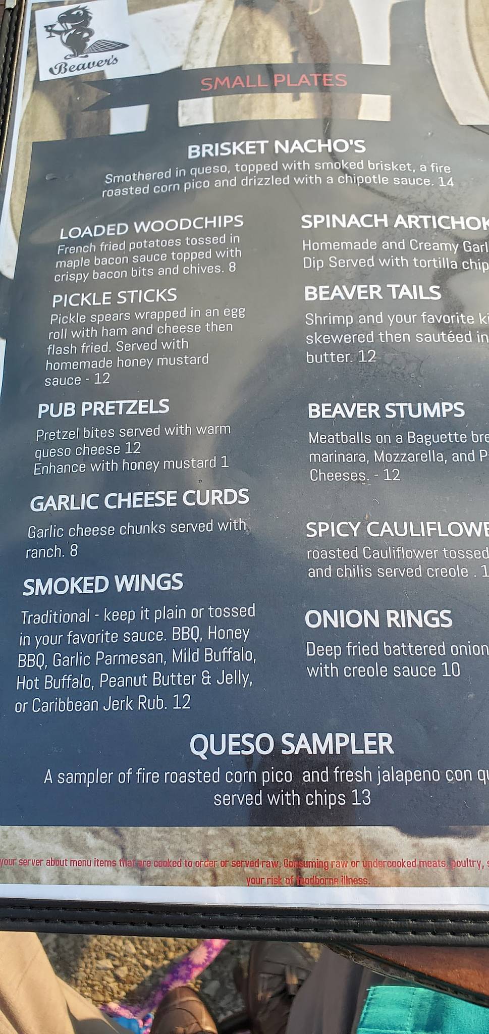 Menu at Beaver's Pub, Bay City