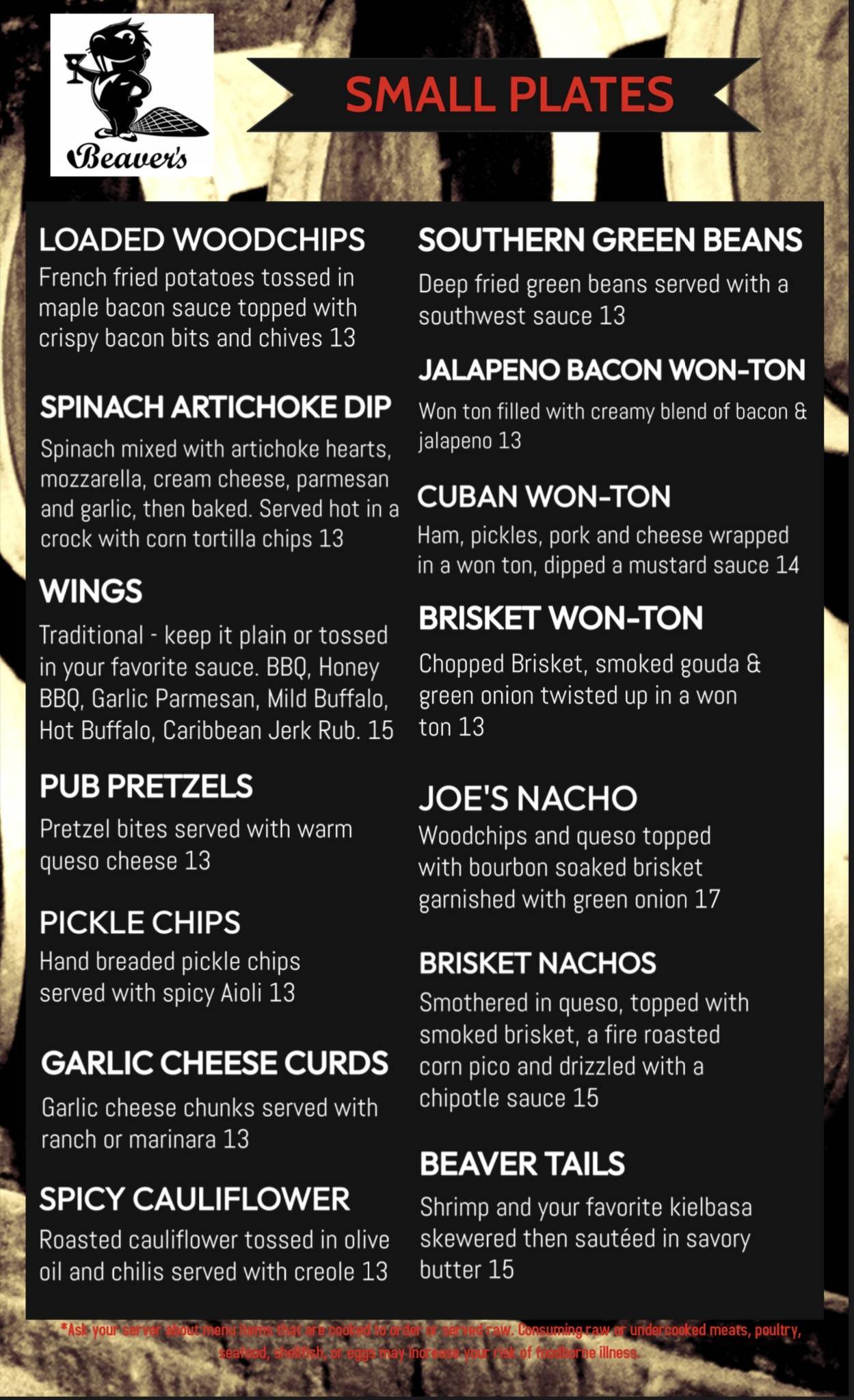 Menu at Beaver's Pub, Bay City