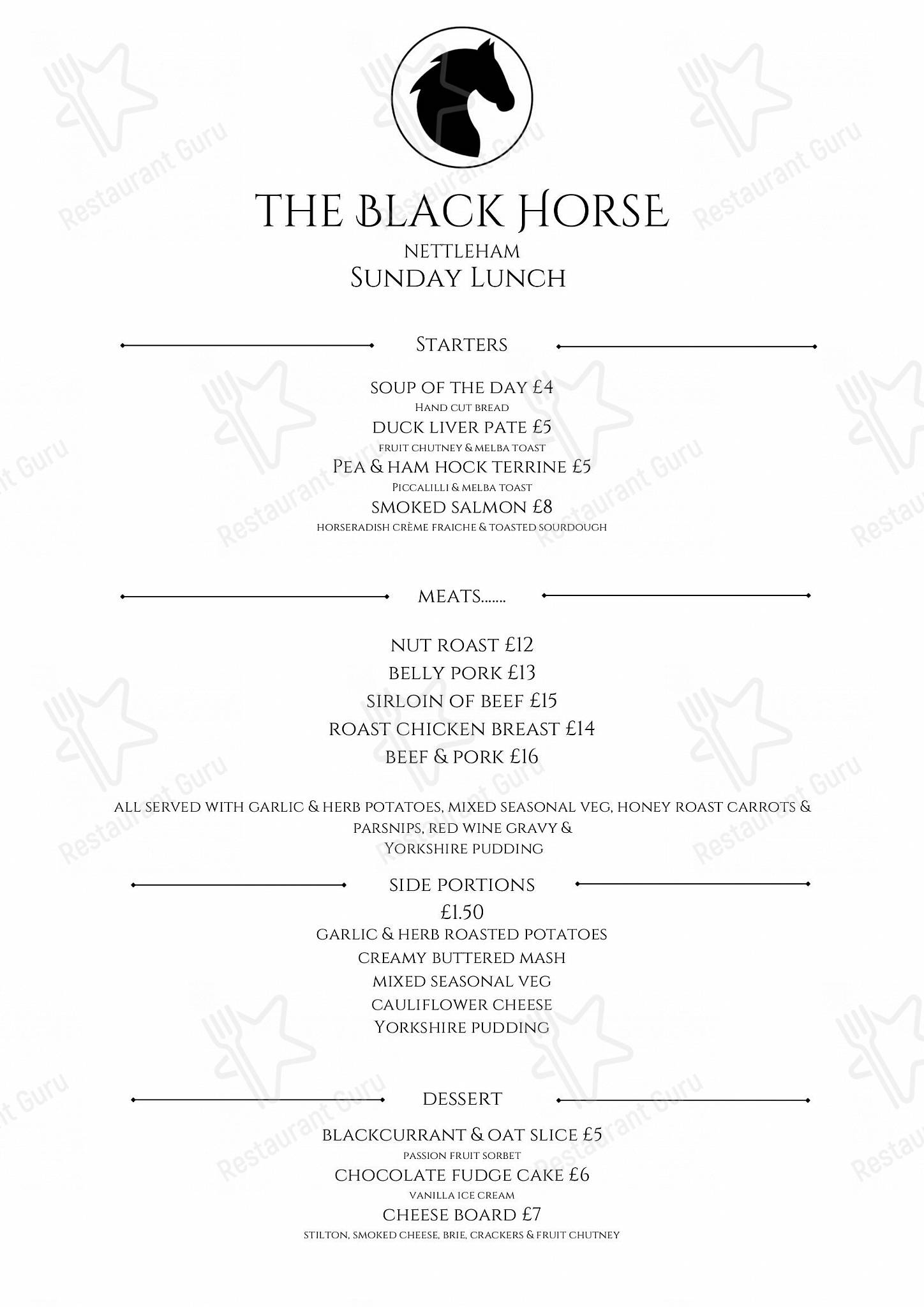 Menu at The Black Horse Nettleham pub & bar, Lincoln, Chapel Ln