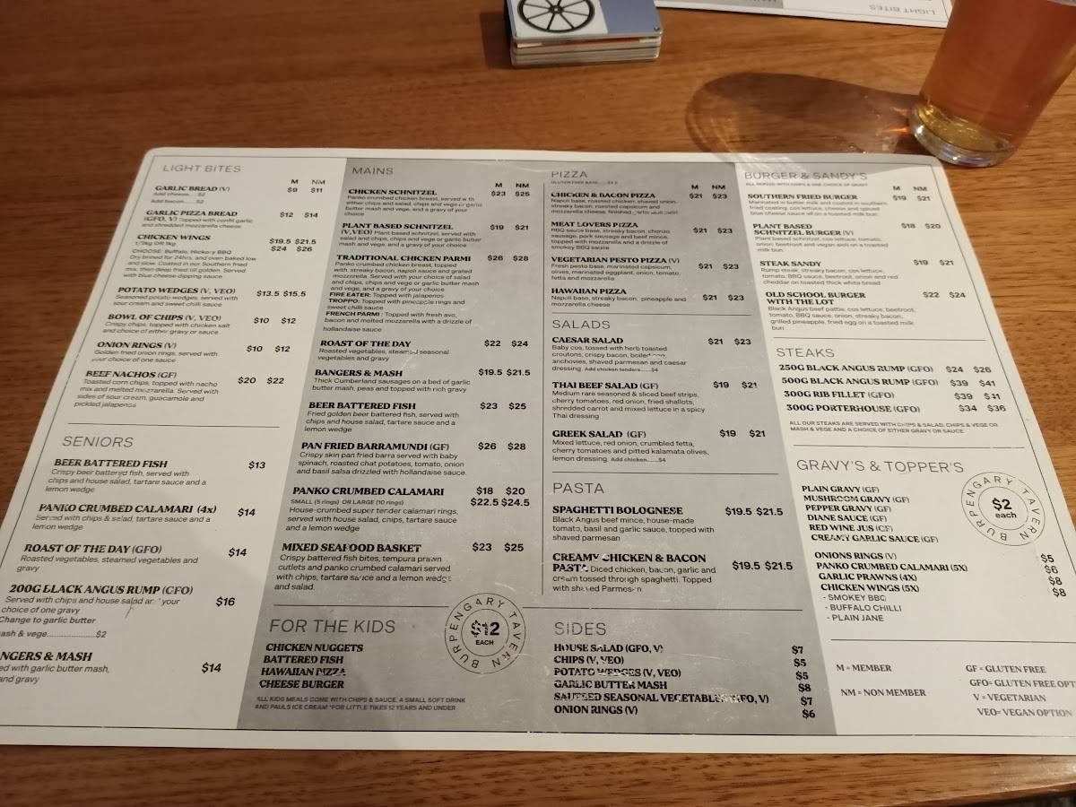 Menu at Burpengary Tavern pub & bar, Burpengary