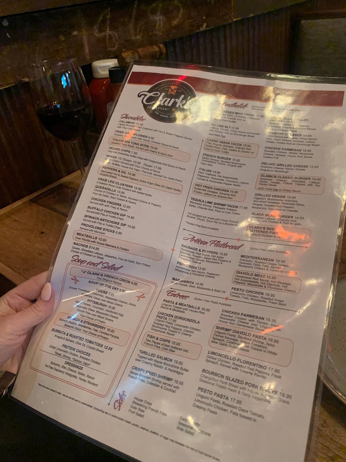 Menu at Clark's Restaurant, McCandless
