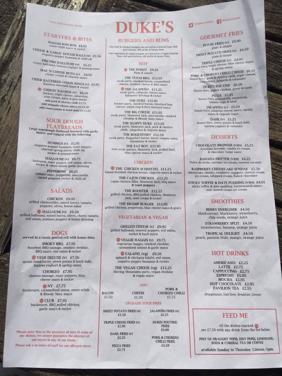 Menu at Duke's Corner pub & bar, Dundee