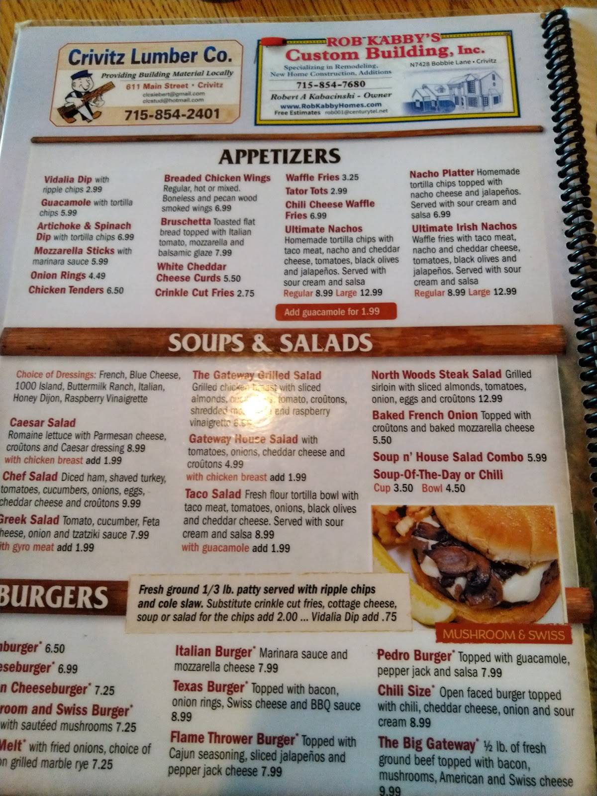 Menu At Gateway Bar And Grill Crivitz 706 N U S Hwy 141
