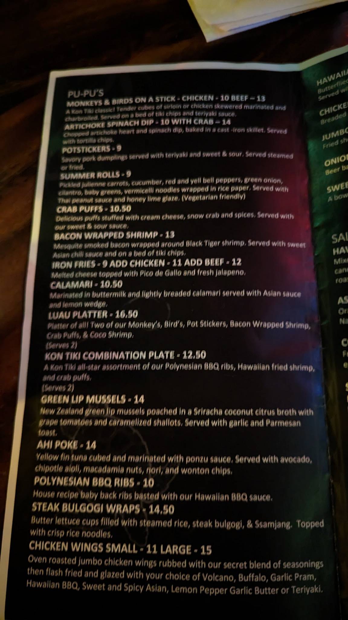 Menu at Kon Tiki Restaurant & Lounge, Tucson