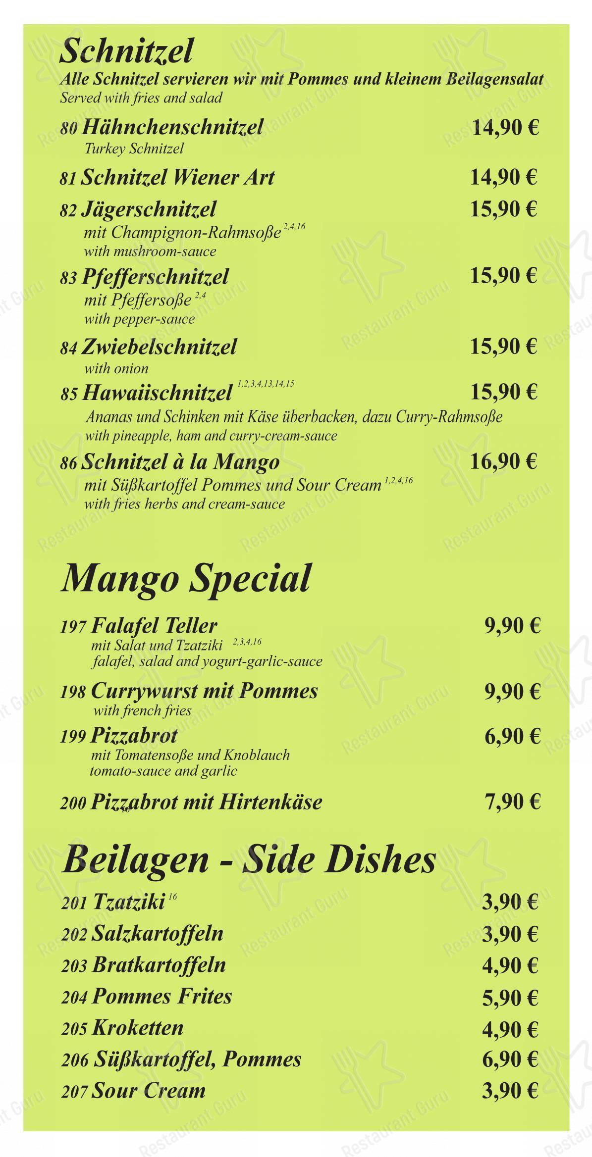 Speisekarte von Mango am Ring pub & Bar, Köln, Hohenzollernring 37