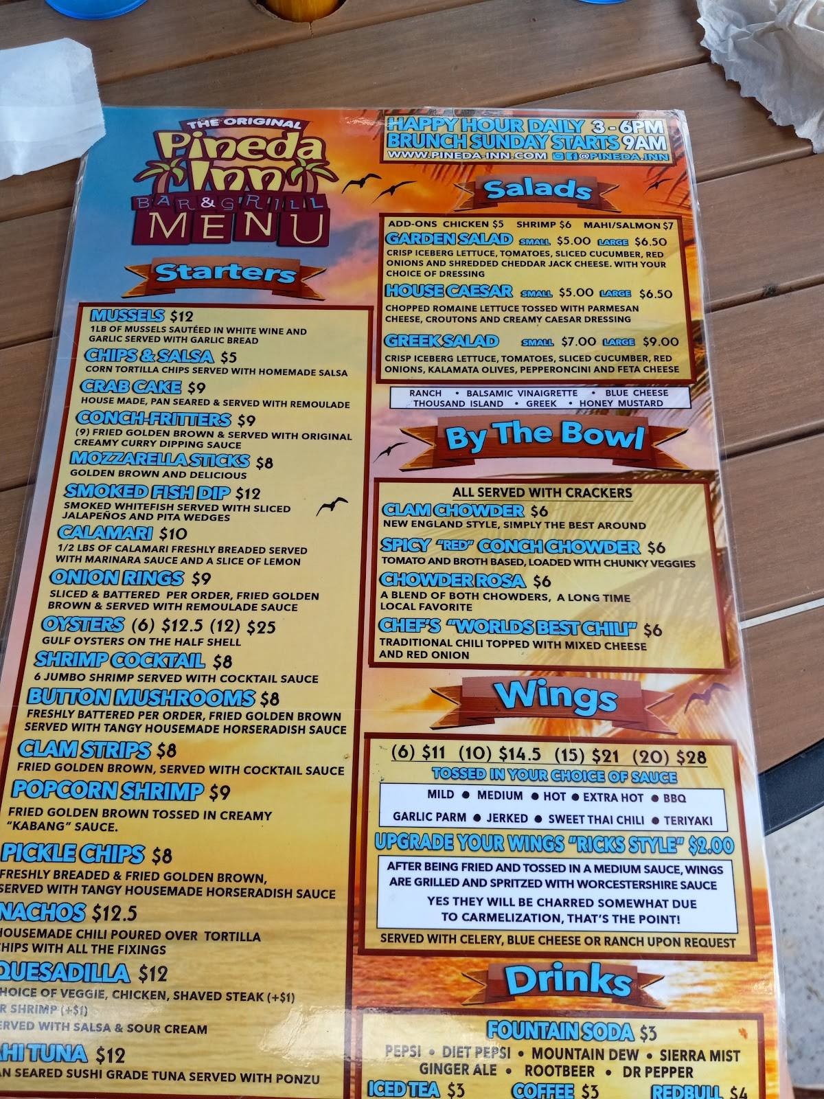 Menu at Pineda Inn Bar & Grill, Melbourne, US-1