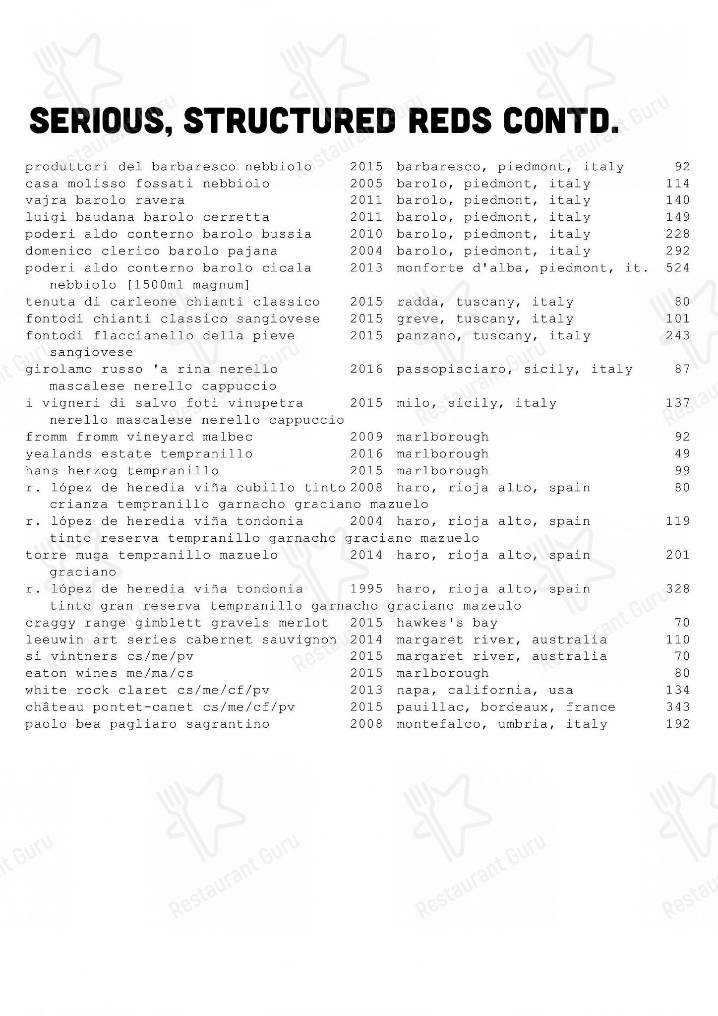 Menu at Scotch Wine Bar & Wine Shop, Blenheim