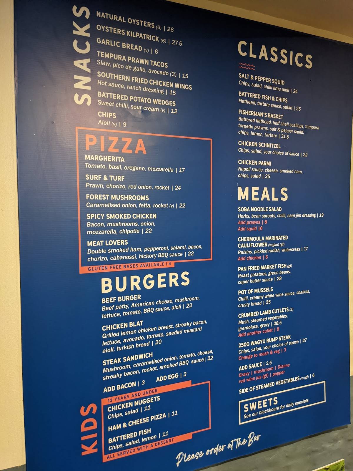 Menu at Seabreeze Beach Hotel pub & bar, South West Rocks