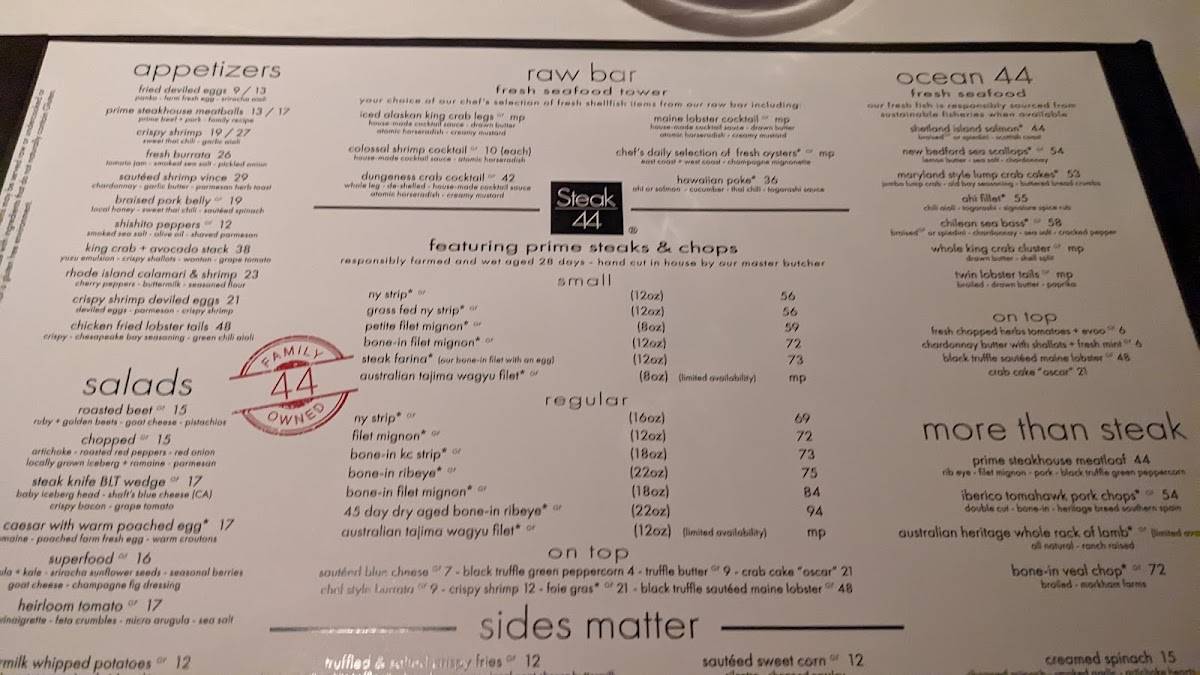 Menu at Steak 44 pub & bar, Phoenix