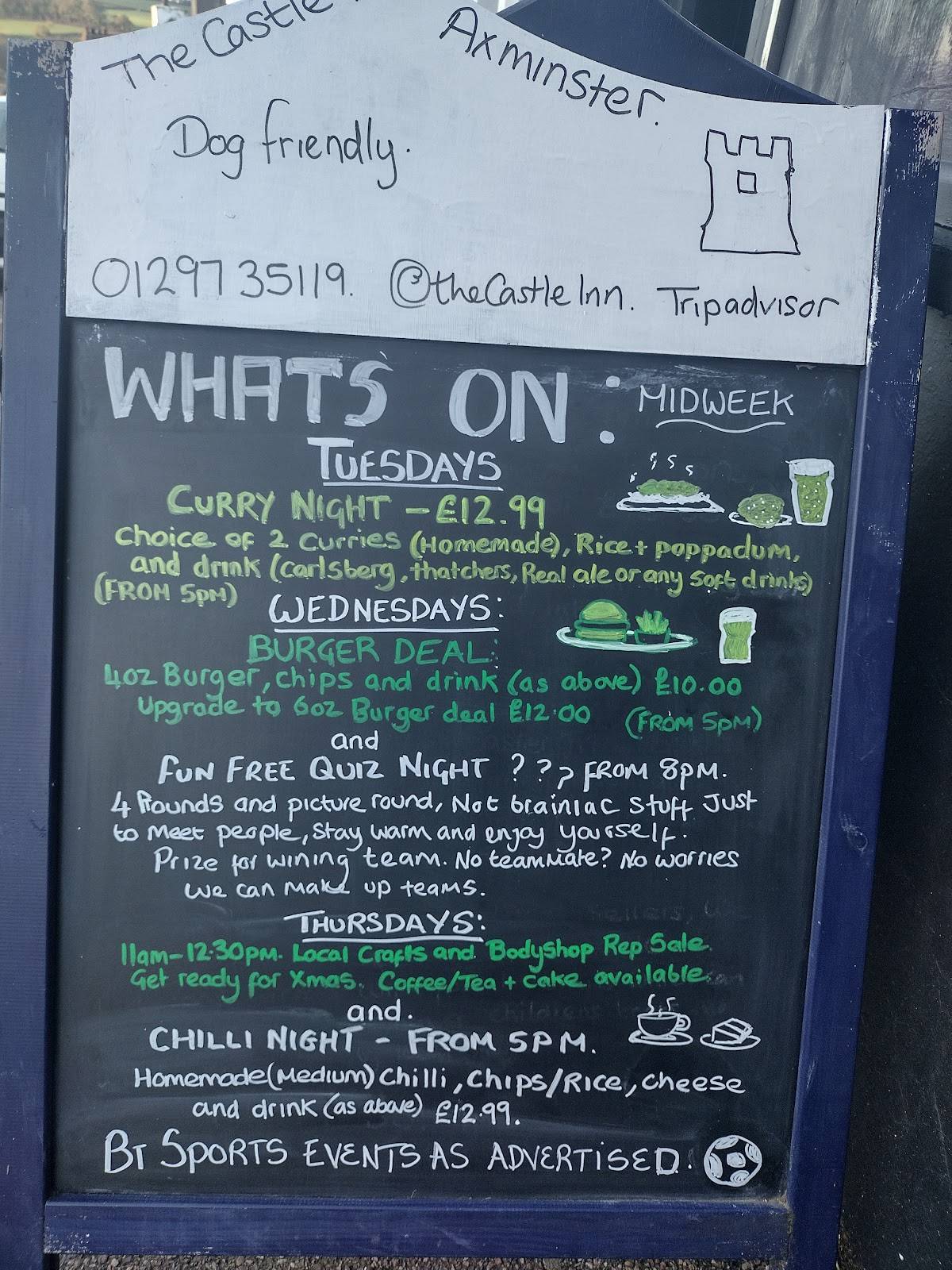 Menu at The Castle Inn pub & bar, Axminster