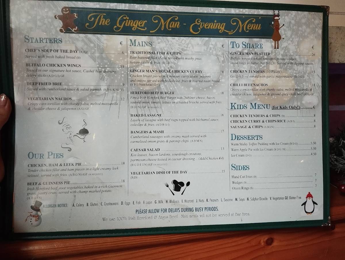 Menu at The Ginger Man pub & bar, Dublin