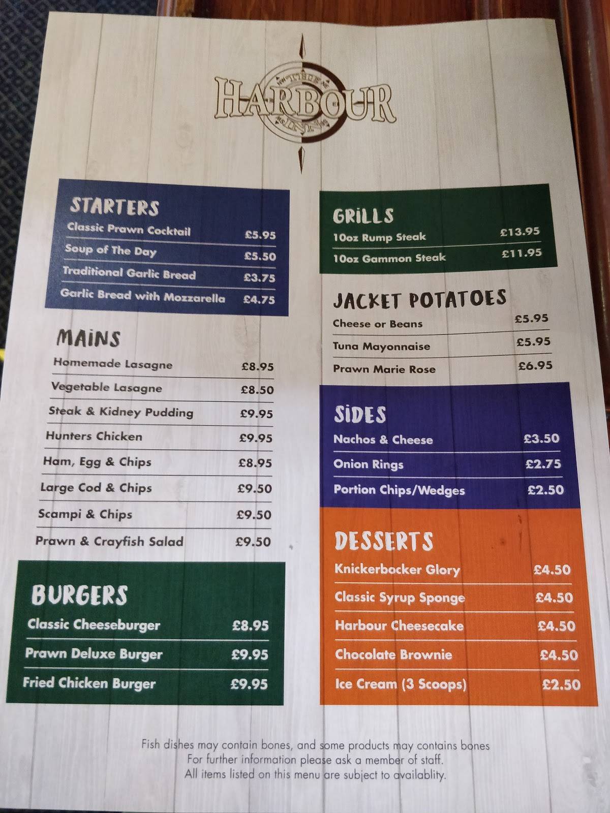 Menu at The Harbour Inn pub & bar, Lowestoft, Bridge House