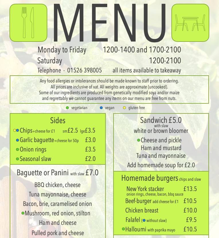 Menu at The Old Angel Inn pub & bar, Bardney