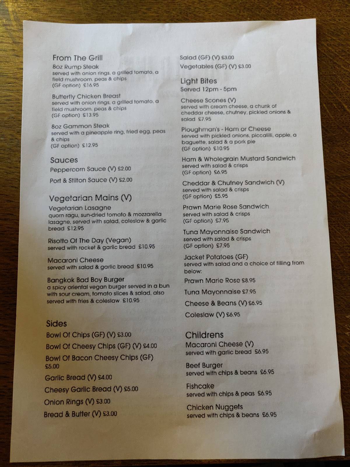 Menu at The Old Inn, Kilmington pub & bar, Axminster