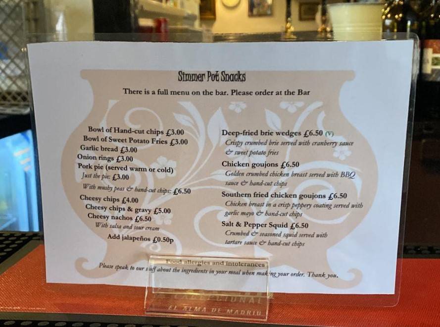 Menu at The Red Lion pub & bar, York, 2 Merchantgate