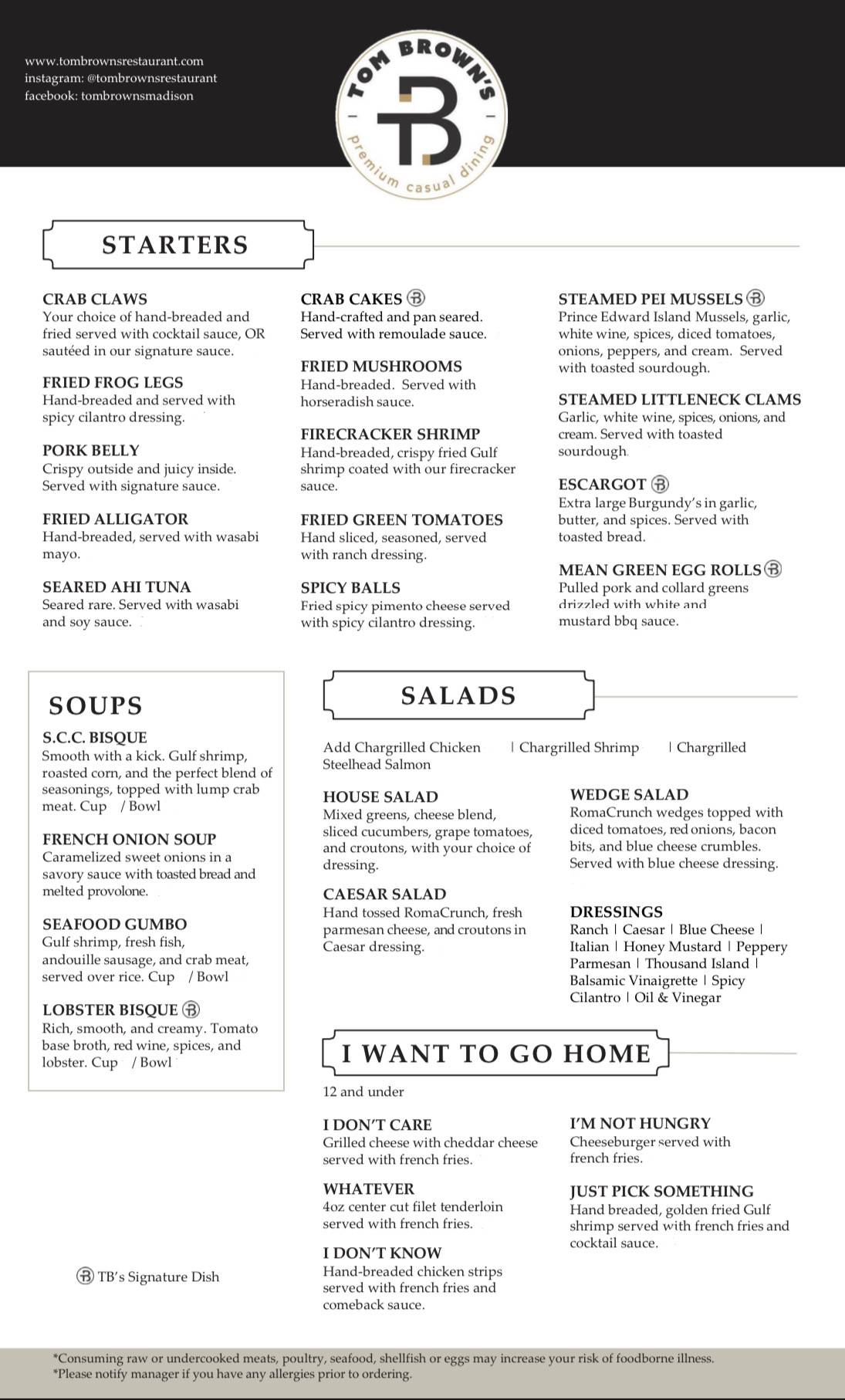 Menu at Tom Brown's Restaurant - Madison, Madison