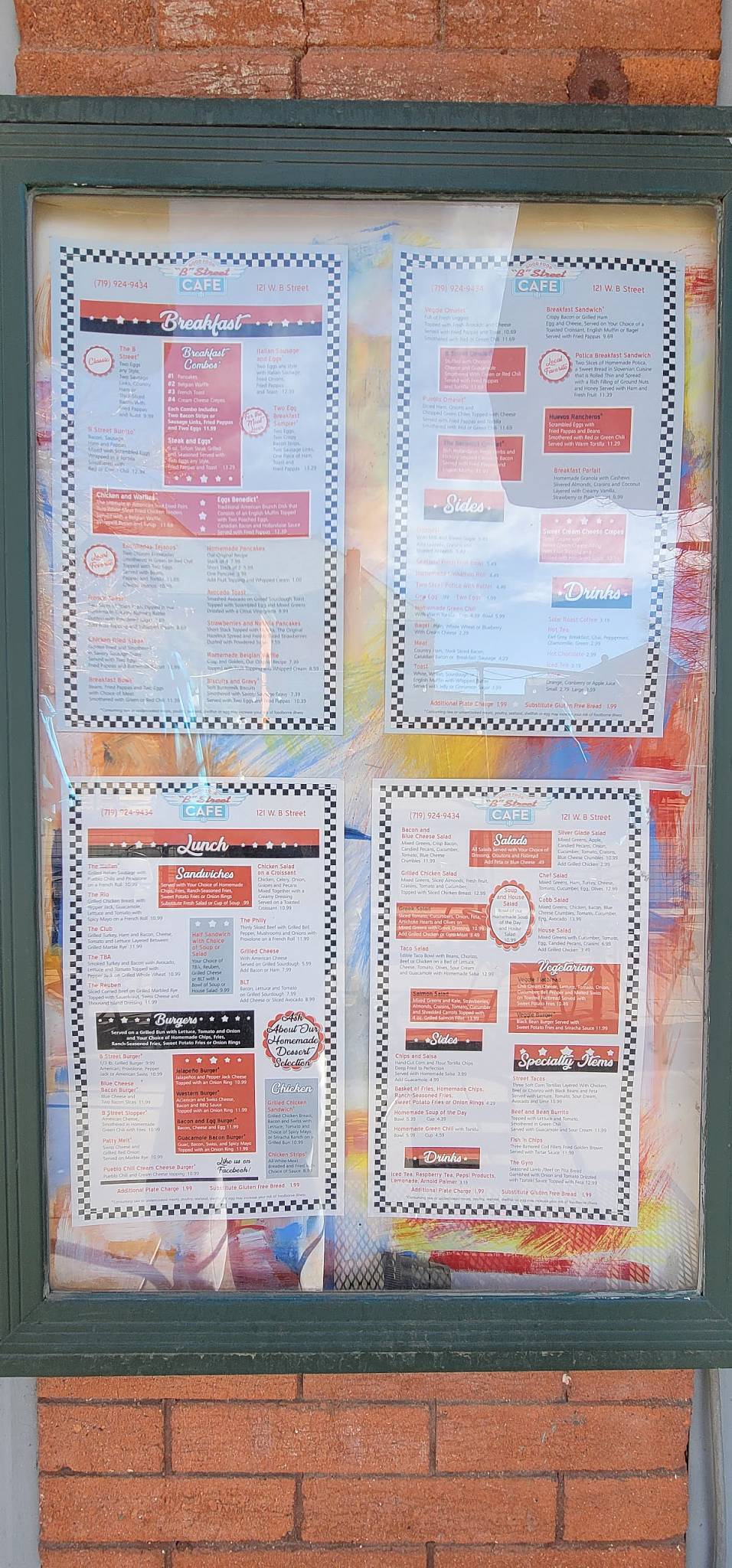 Menu at B Street Cafe, Pueblo