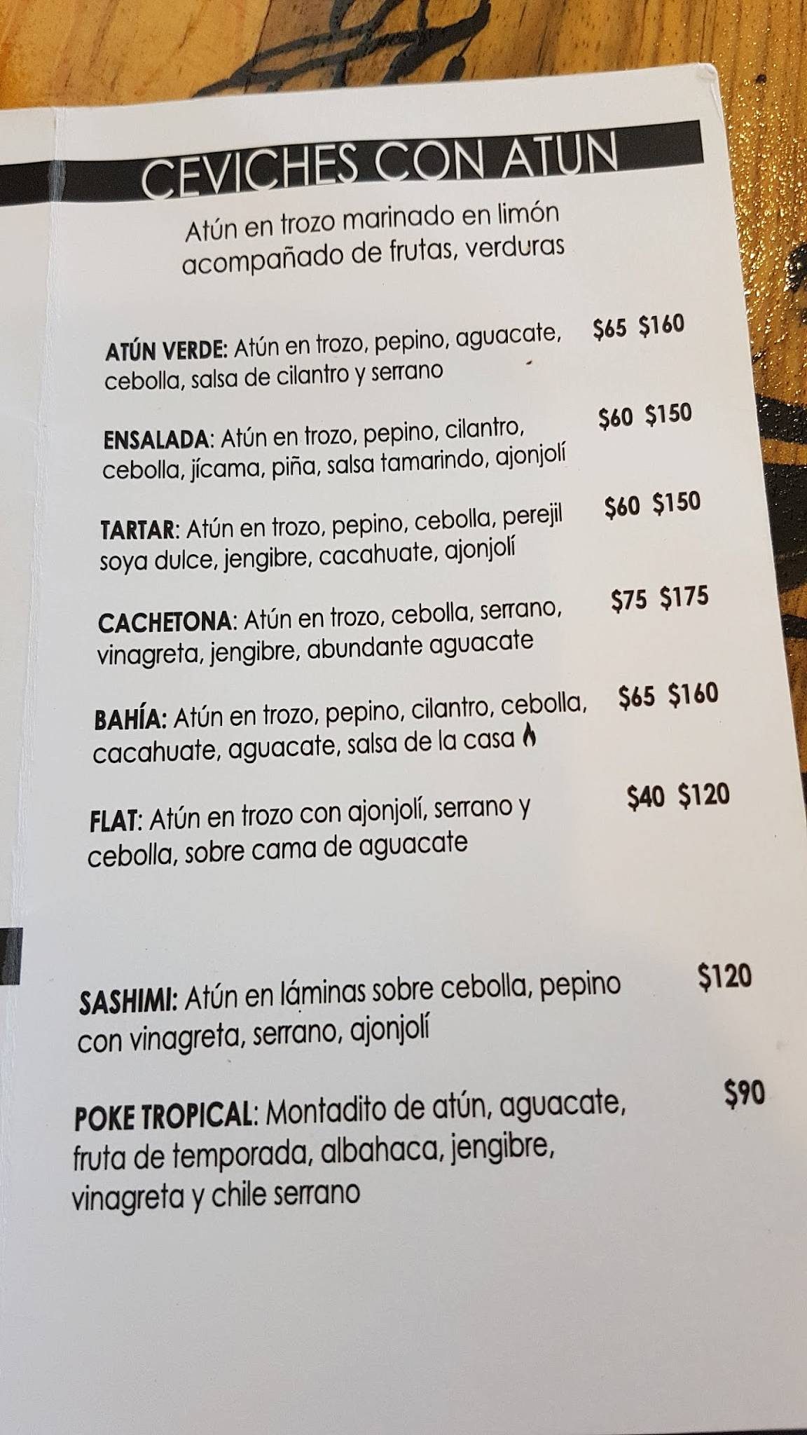 Menu at LAMARA restaurant, Puerto Vallarta, Hamburgo 108