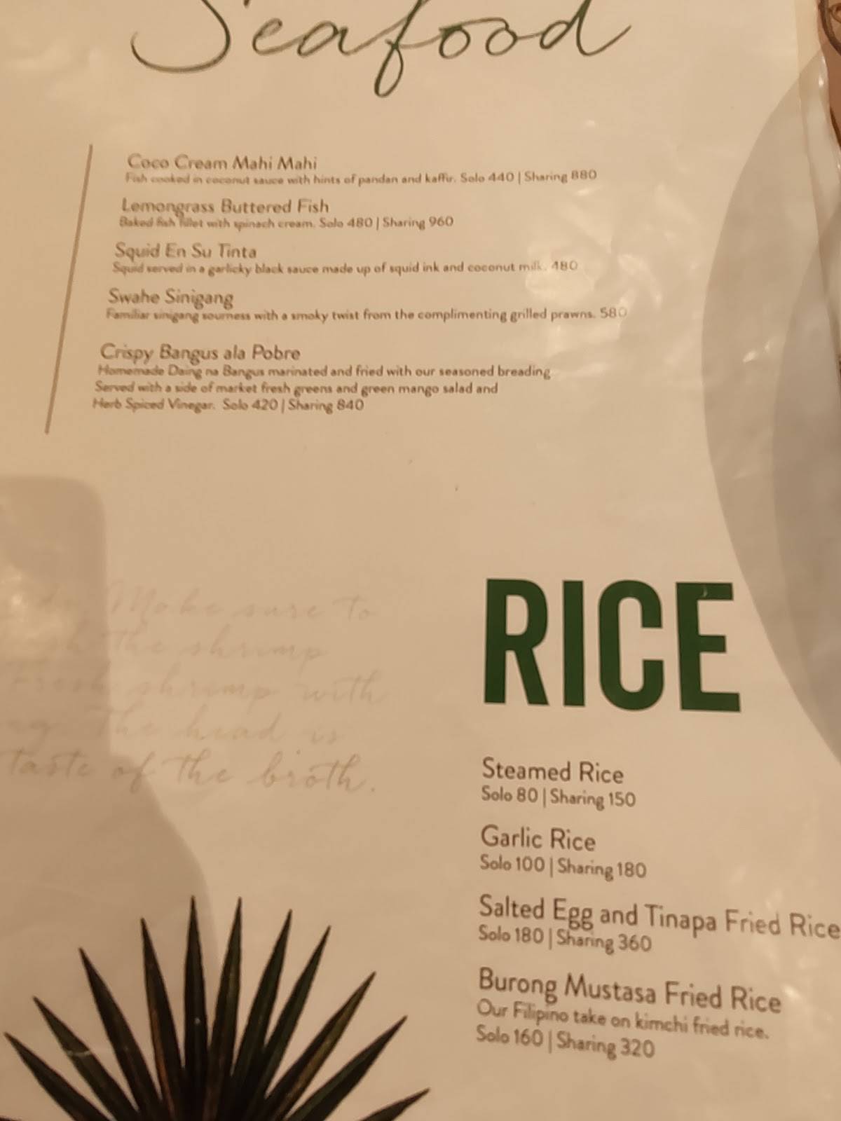 Menu at Esmeralda Kitchen restaurant, Quezon City