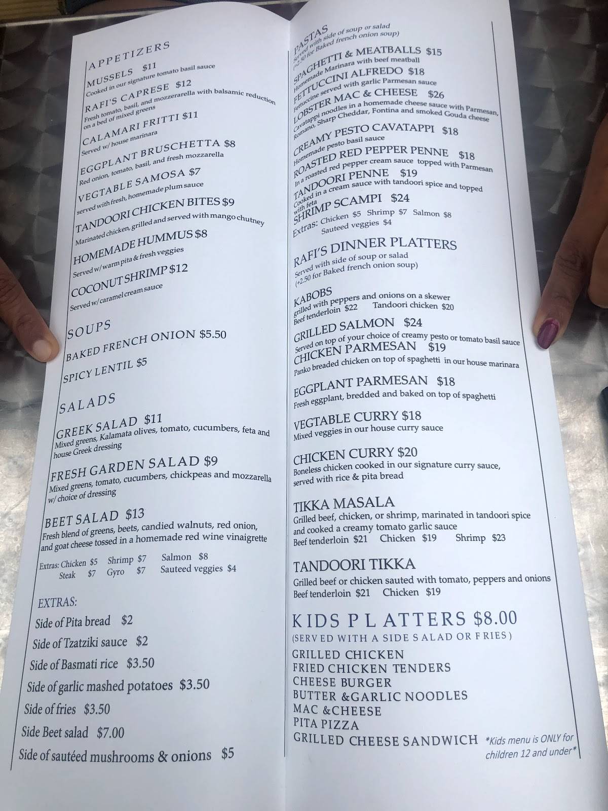 Menu at Rafi's Kitchen restaurant, Olean