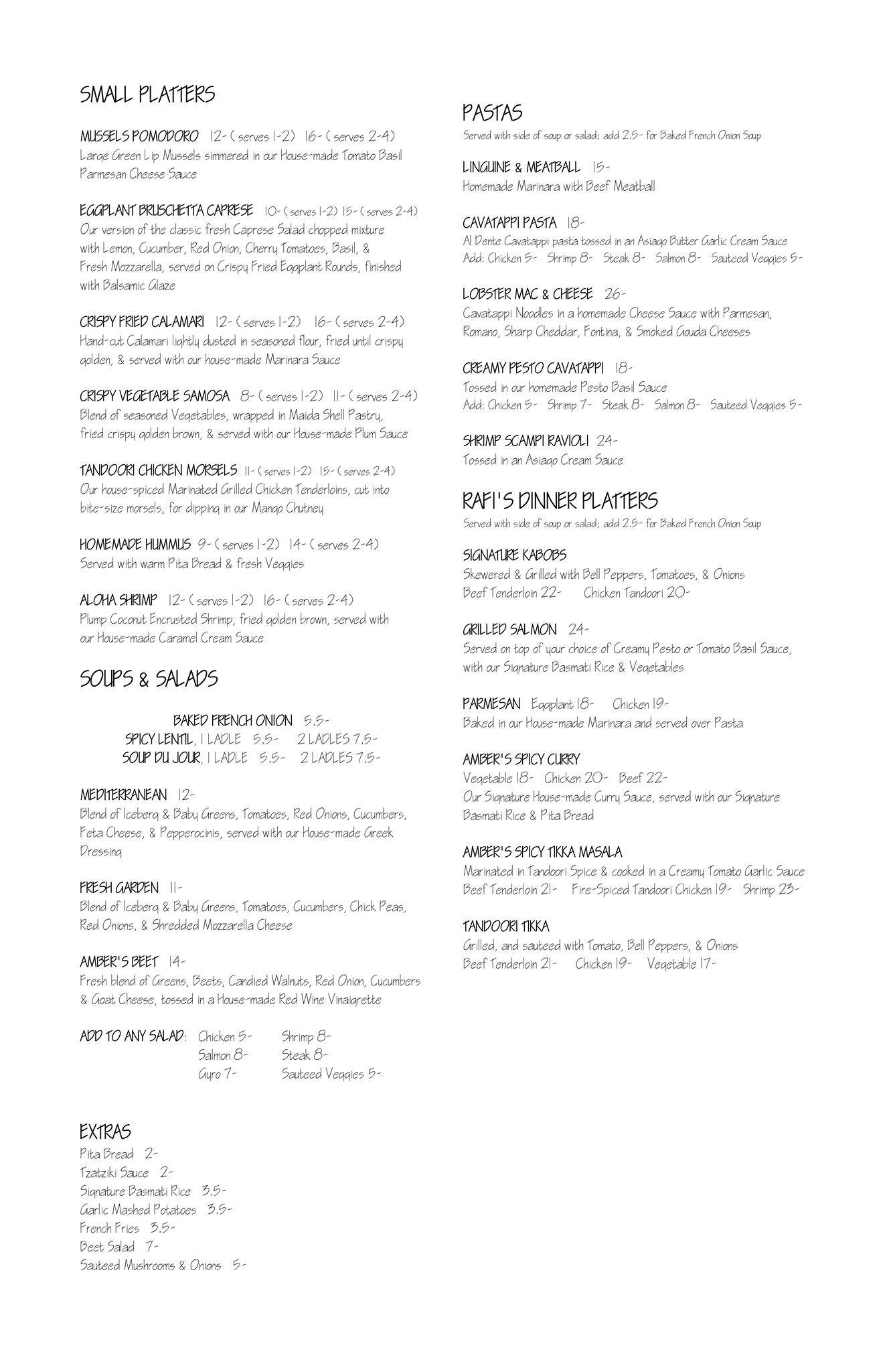 Menu at Rafi's Kitchen restaurant, Olean