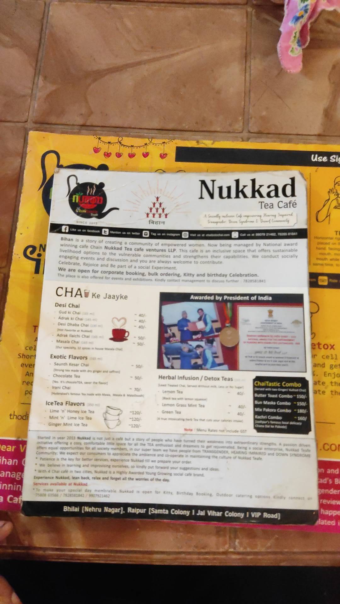 Menu at Nukkad's Bihan Cafe, Raipur, VIP Rd