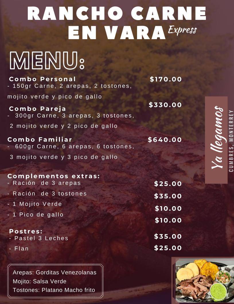 Menu at Rancho Carne en Vara restaurant, Monterrey