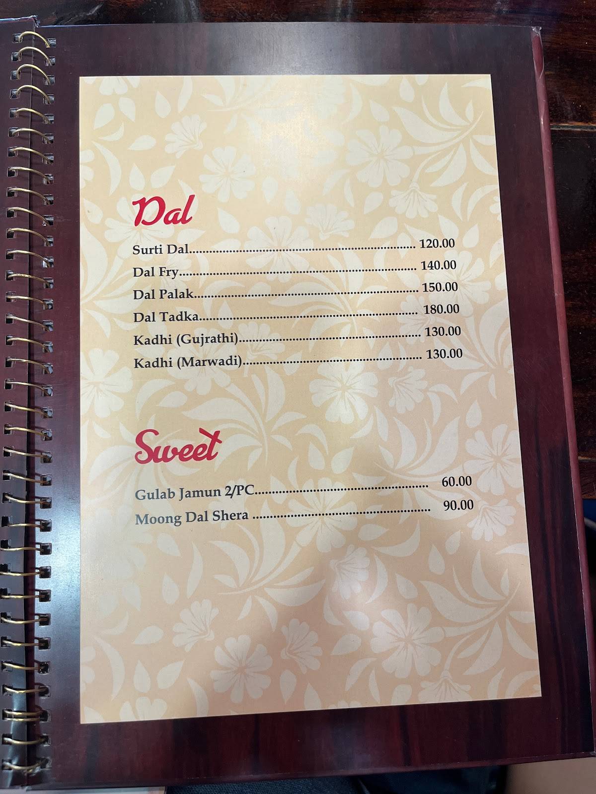 Menu at Rasoi Gujarati / Jain Thali, Panchgani
